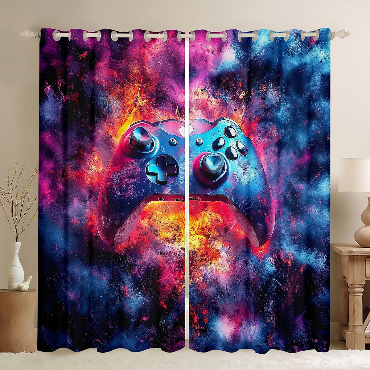 Gaming Blackout Curtains for Boys Teen Video Game Curtains Colorful Tie ...
