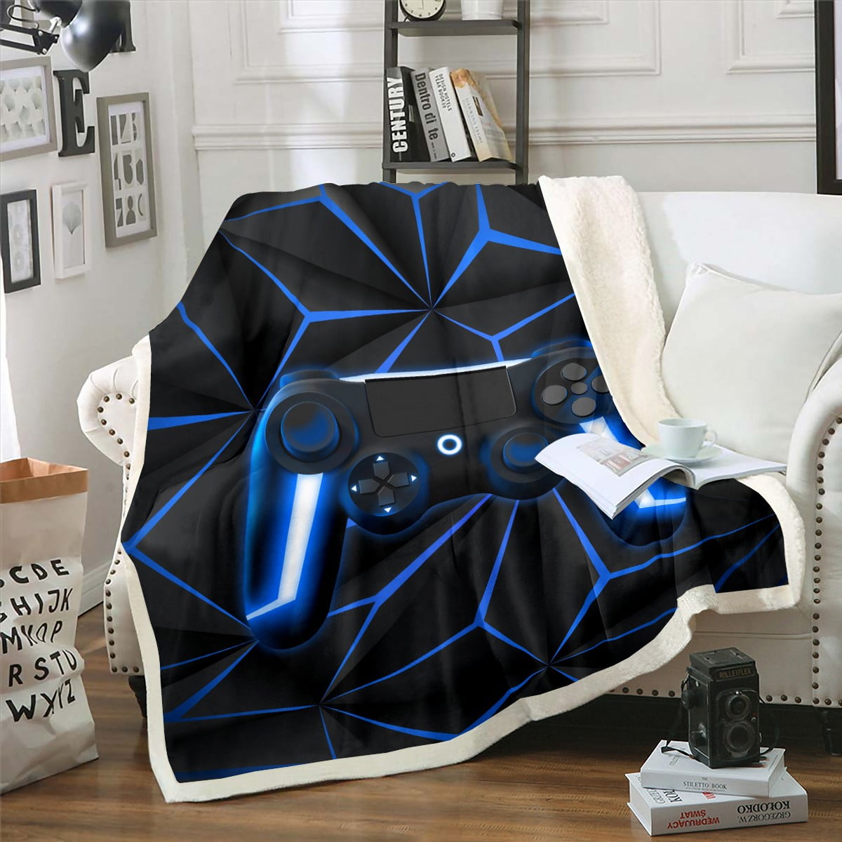Gaming Blanket Video Game Gamer Console Throw Blanket Black And Blue ...