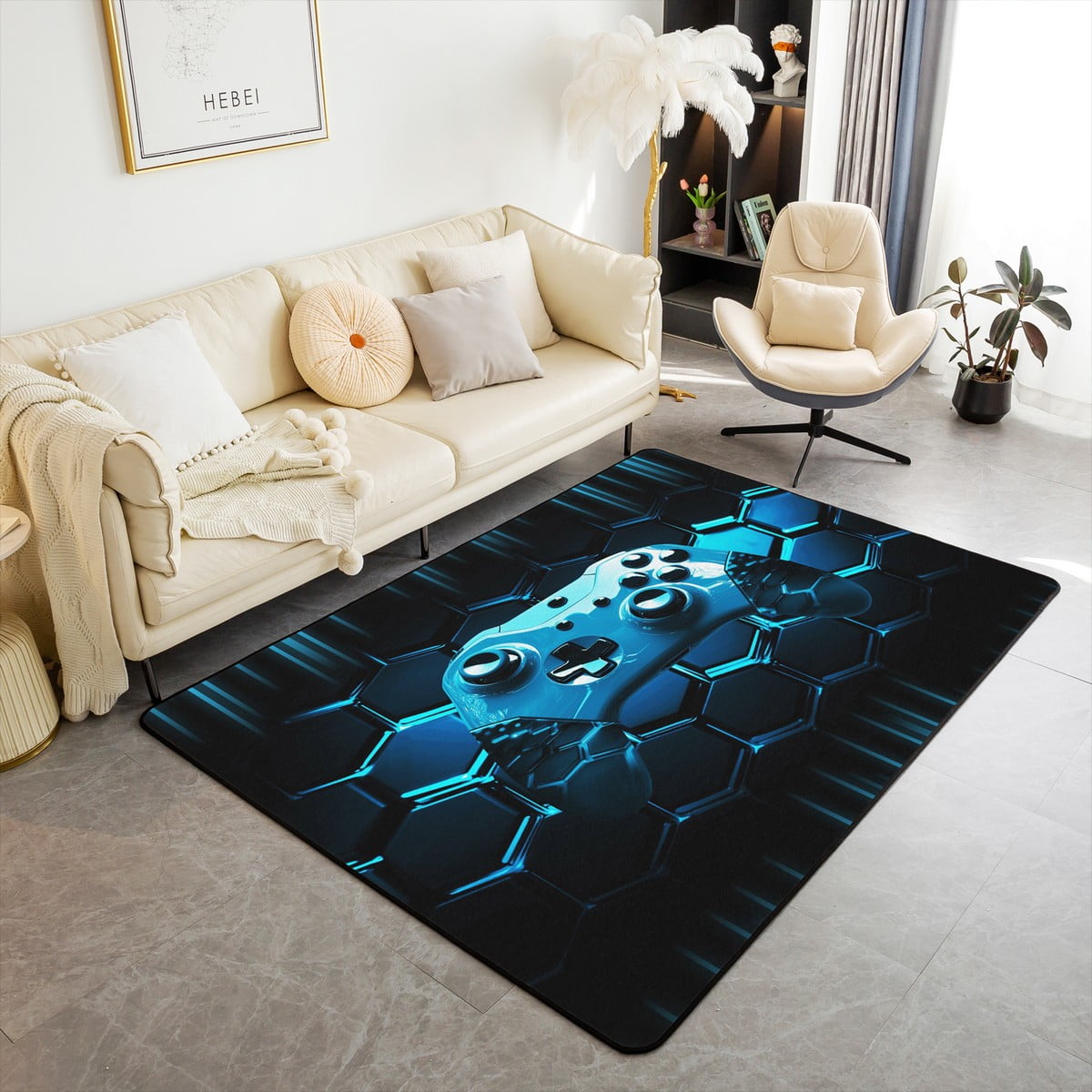 Gaming Blue Gamer Area Rug 3x5,Honeycomb Gaming 3D Decorative Accent ...