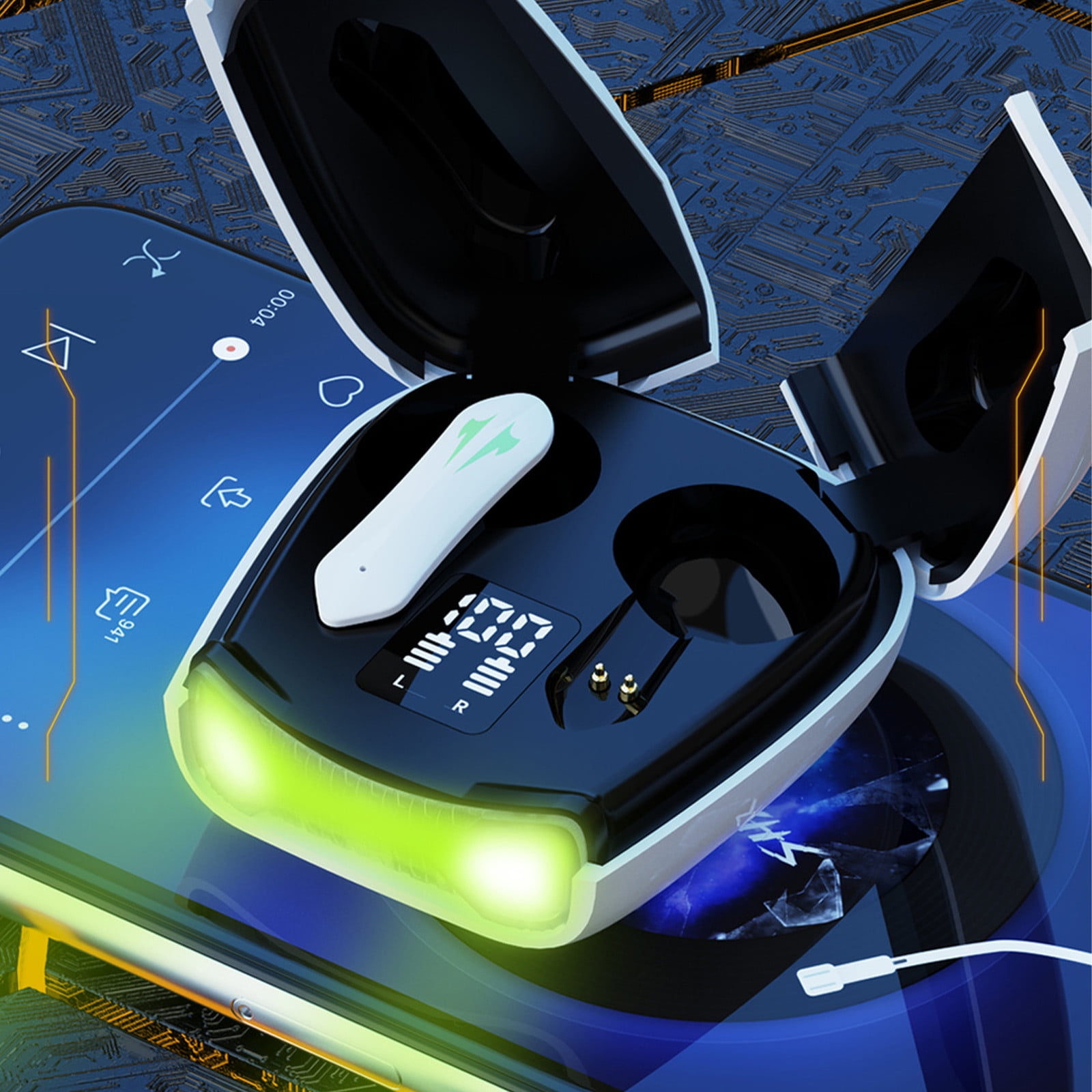 Gaming Bluetooth Headset Touchs Digital Display Double-door Sports ...