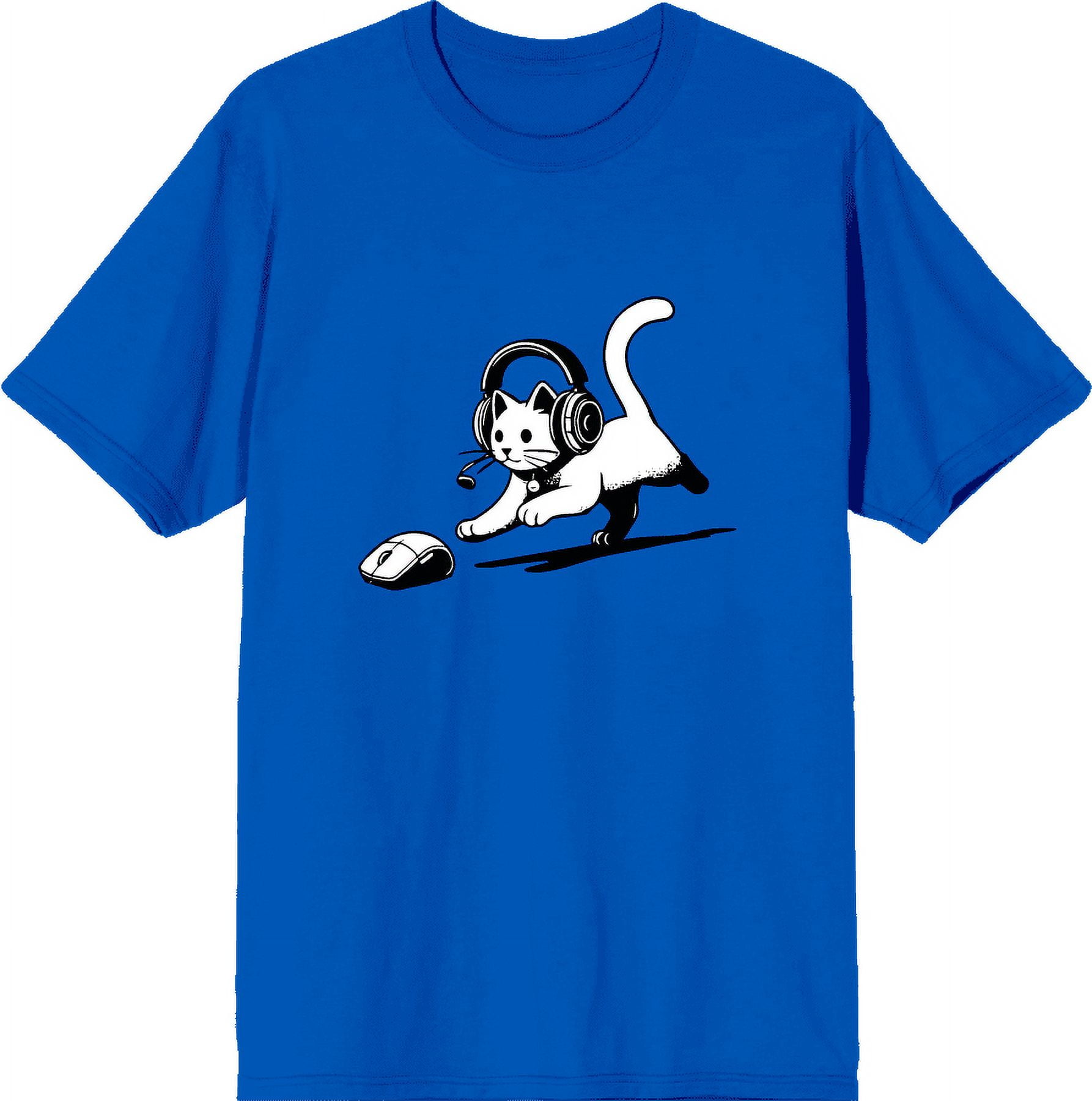 Gaming Cat Chasing Computer Mouse Adult Royal Blue Crew Neck Short ...