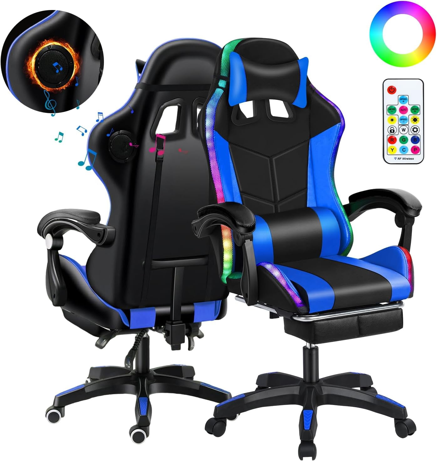 Gaming Chair with Bluetooth Speakers and Led Lights, Massage Gamer ...