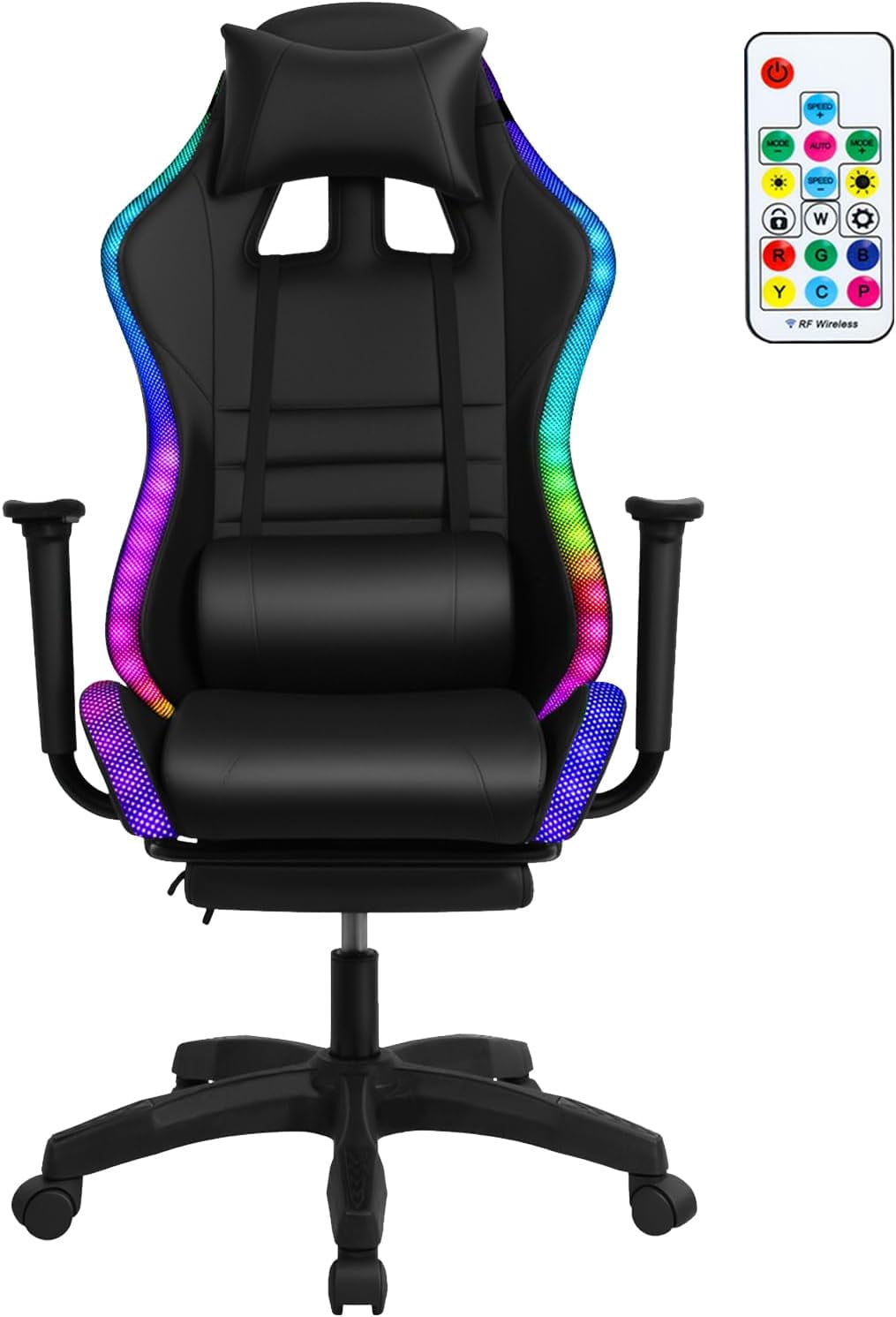 Gaming Chair with Bluetooth Speakers and RGB LED Lights, Gamer Chair ...