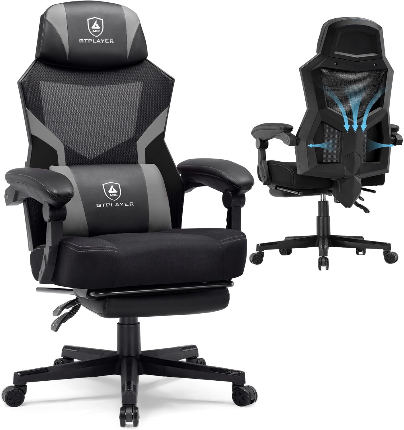 Gaming Chair, Breathable Mesh Game Chair with Footrest, Comfortable ...