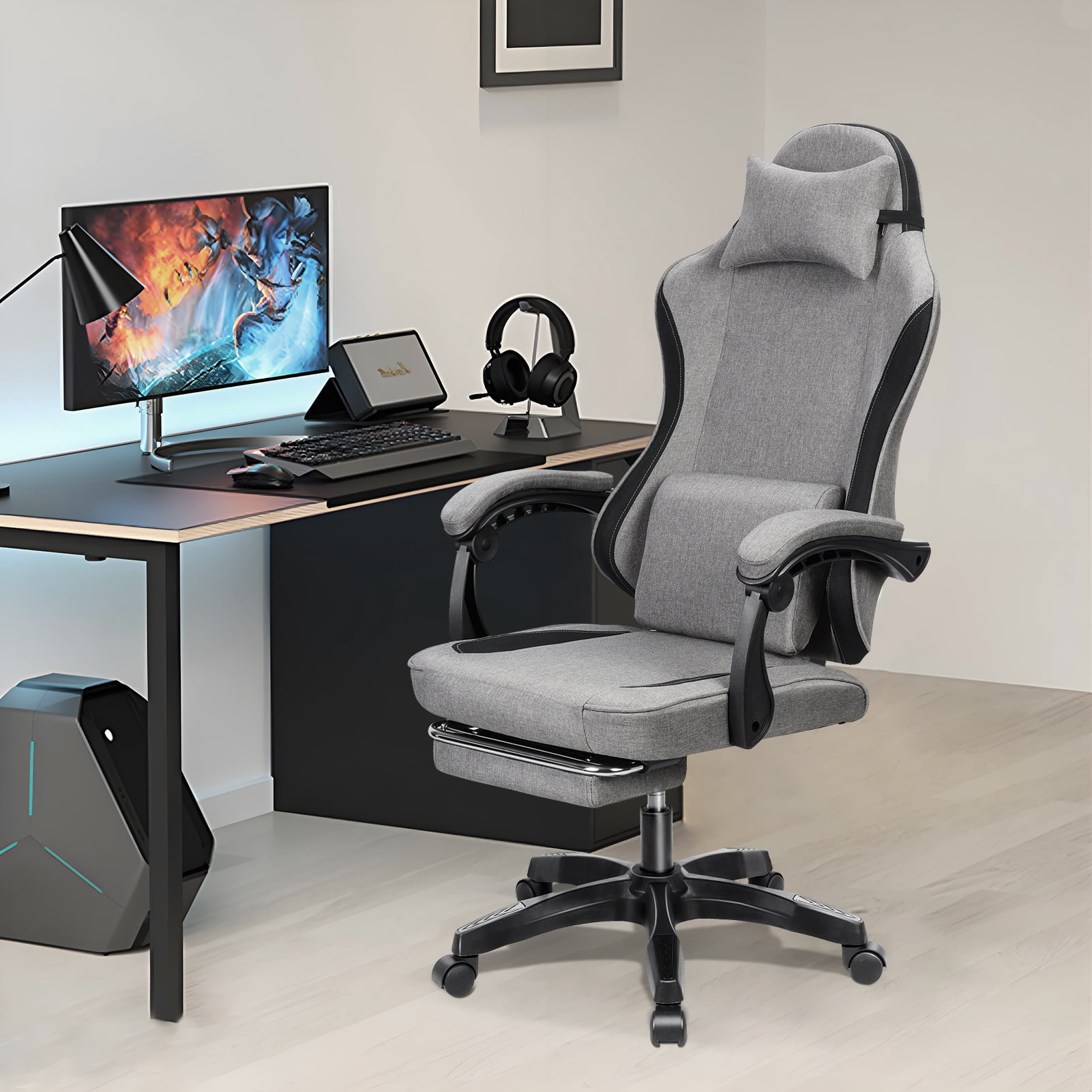 Gaming Chair, Computer Chair with Footrest and Lumbar Support, Height ...
