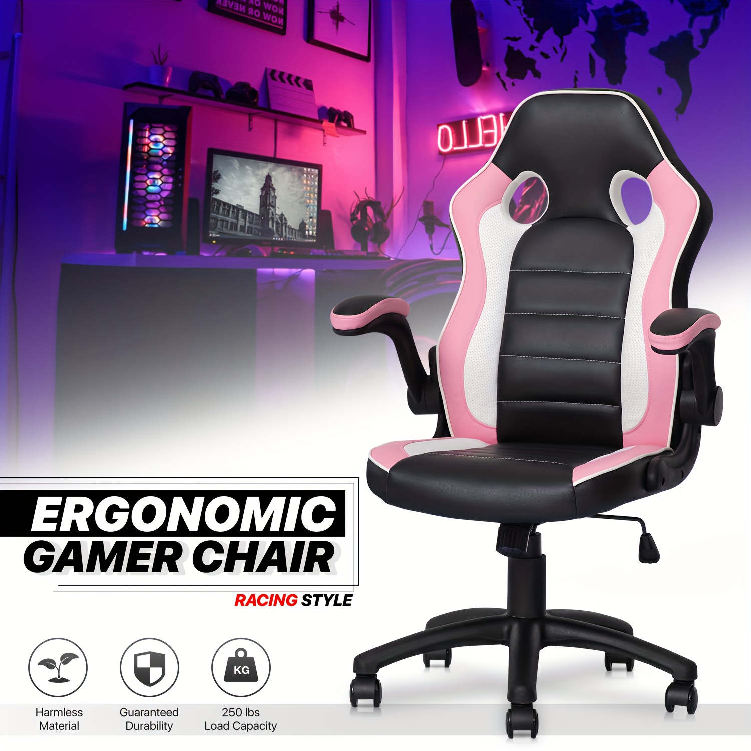 Gaming Chair, Computer Chair with Footrest And Lumbar Support, Height ...