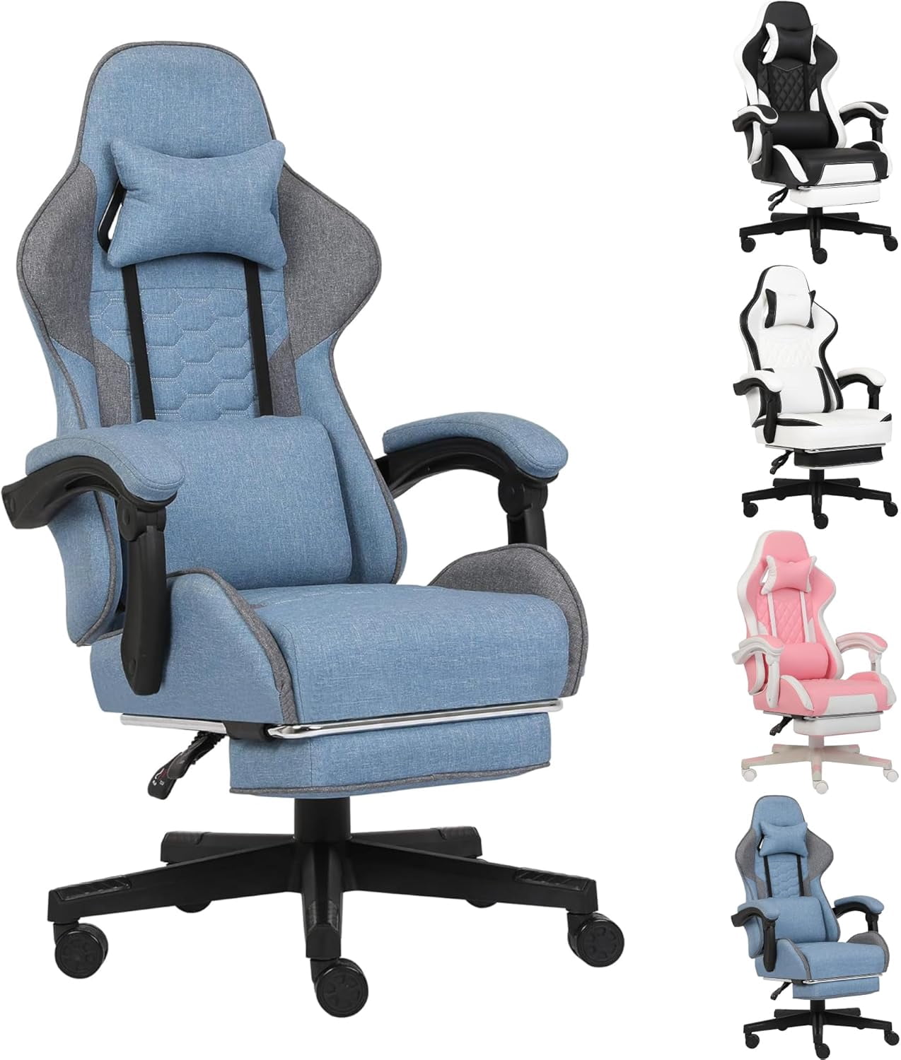 Gaming Chair, Computer Office Chair with Footrest, Linkage Armrests and ...
