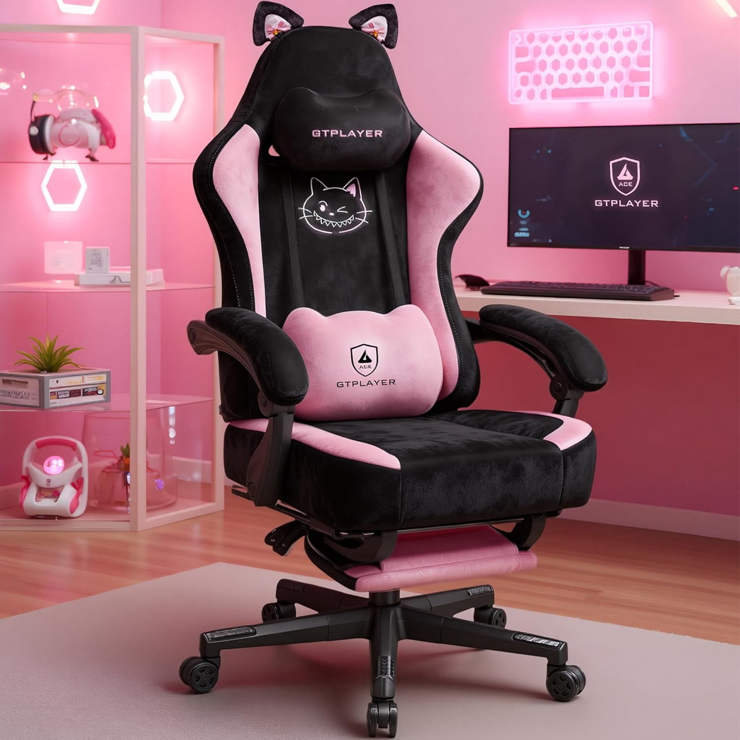 Gaming Chair Cute with Cat Ears Ergonomic Computer Chair with Cat ...