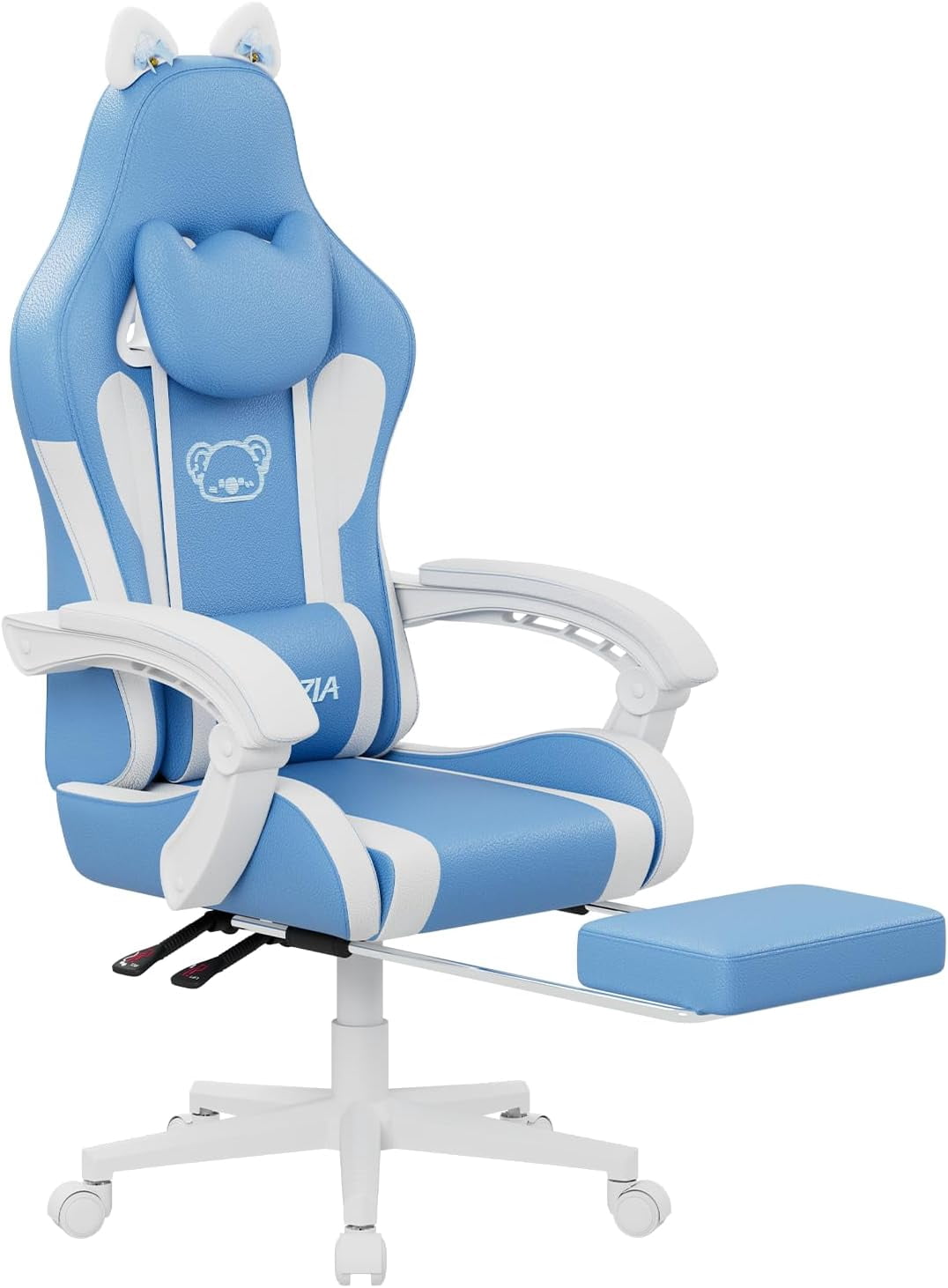 Gaming Chair Cute with Cat Ears and Footrest, Ergonomic Computer Gamer ...