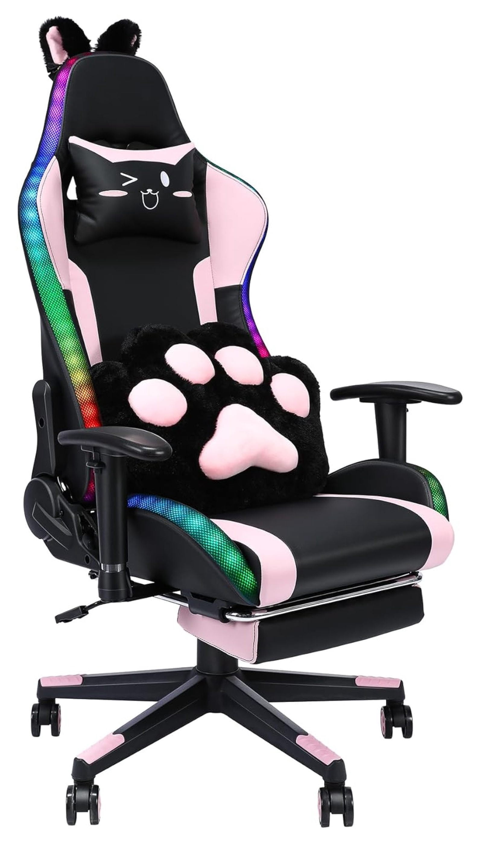 Gaming Chair with Cute Cat Paw Lumbar and Cat/Rabbit Ears, Ergonomic ...
