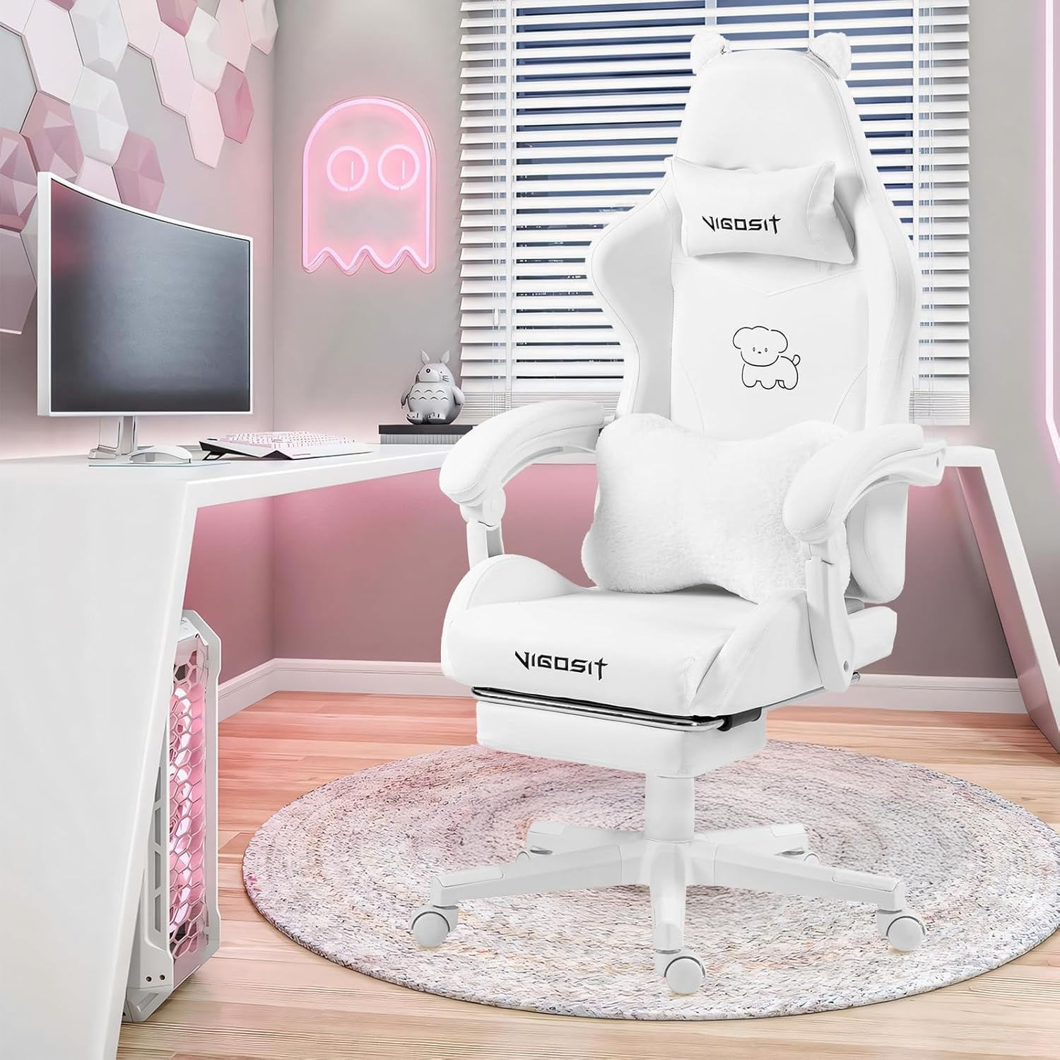 Gaming Chair Cute with Ears and Cushion, Ergonomic Computer Game Chair ...