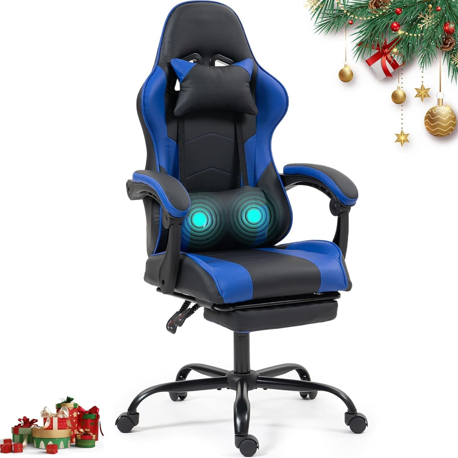 Gaming Chair with Footrest for Adults - PU Leather Video Chair w ...