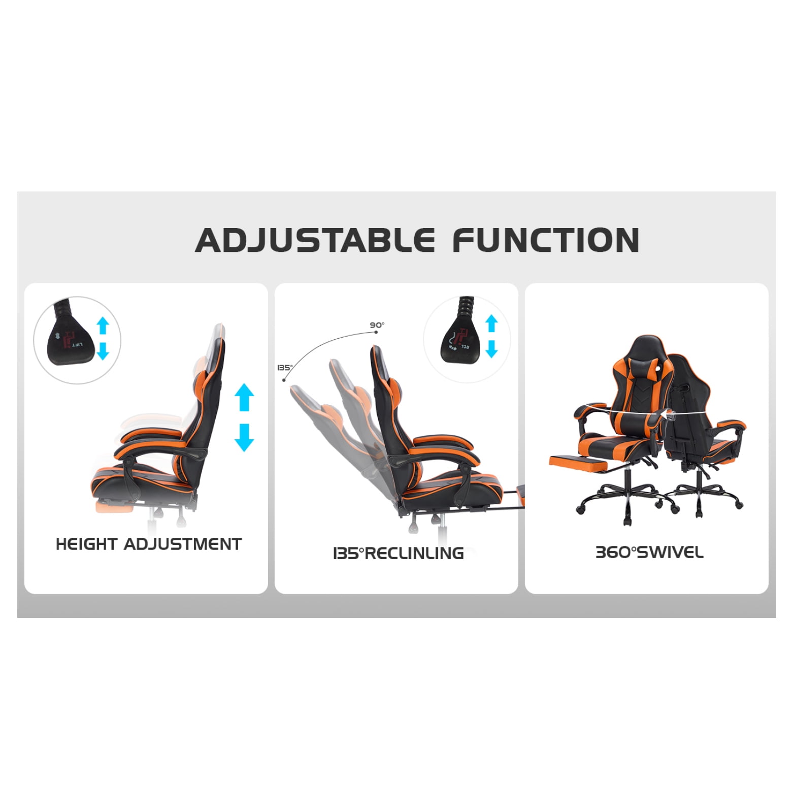 Gaming Chair with Footrest, Ergonomic Computer Chair with Headrest and ...