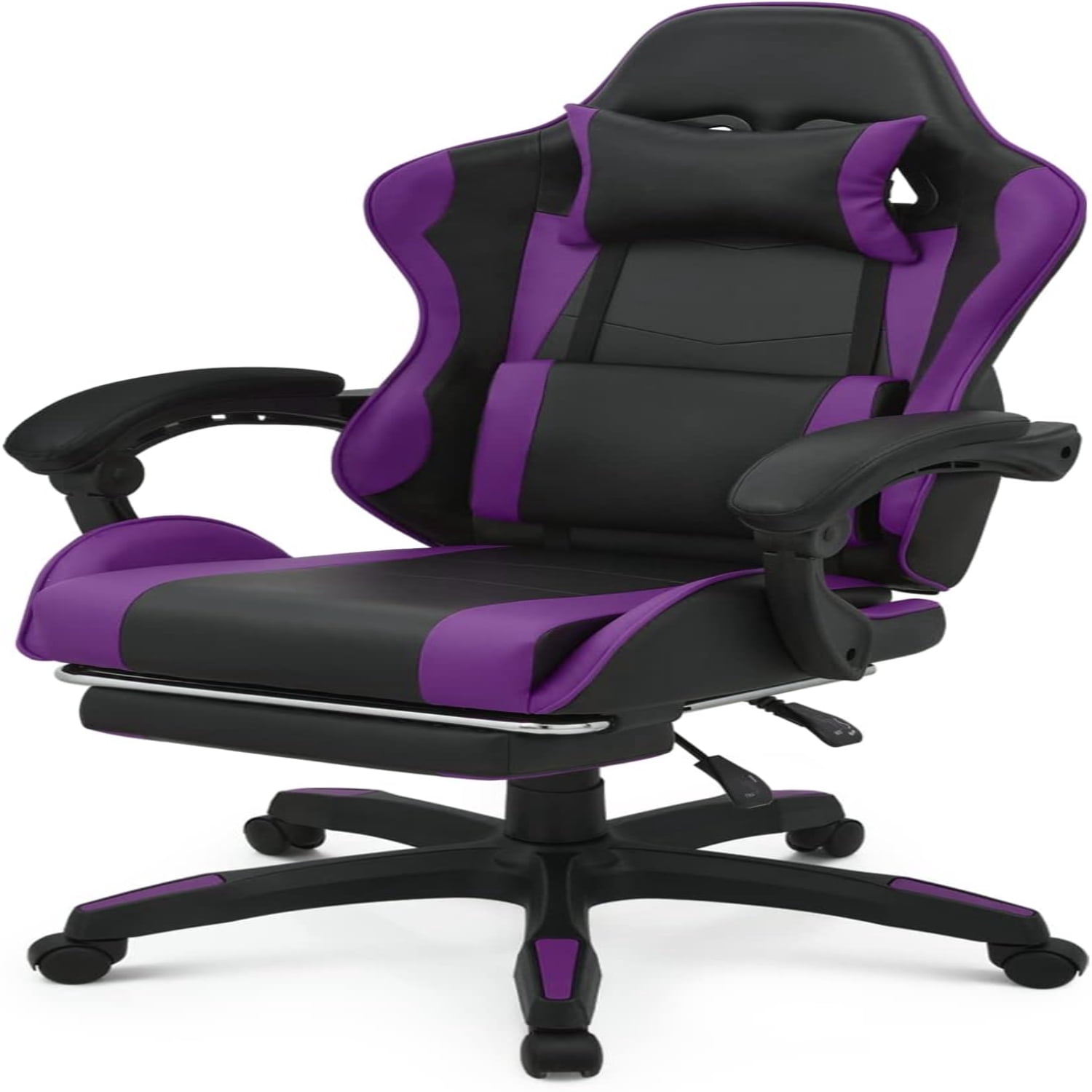 Gaming Chair with Footrest Headrest & Lumbar Support Grey High Back ...