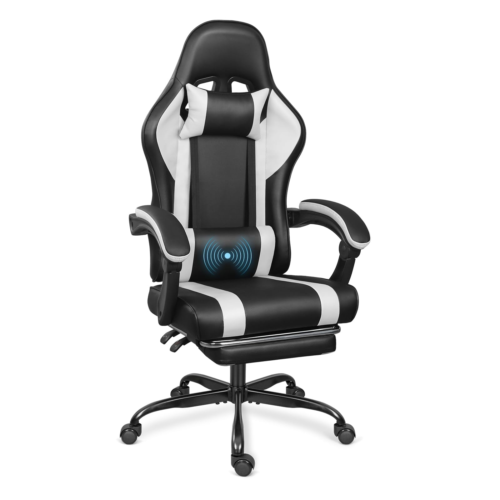 Gaming Chair with Footrest and Massage Lumbar Support, Height ...