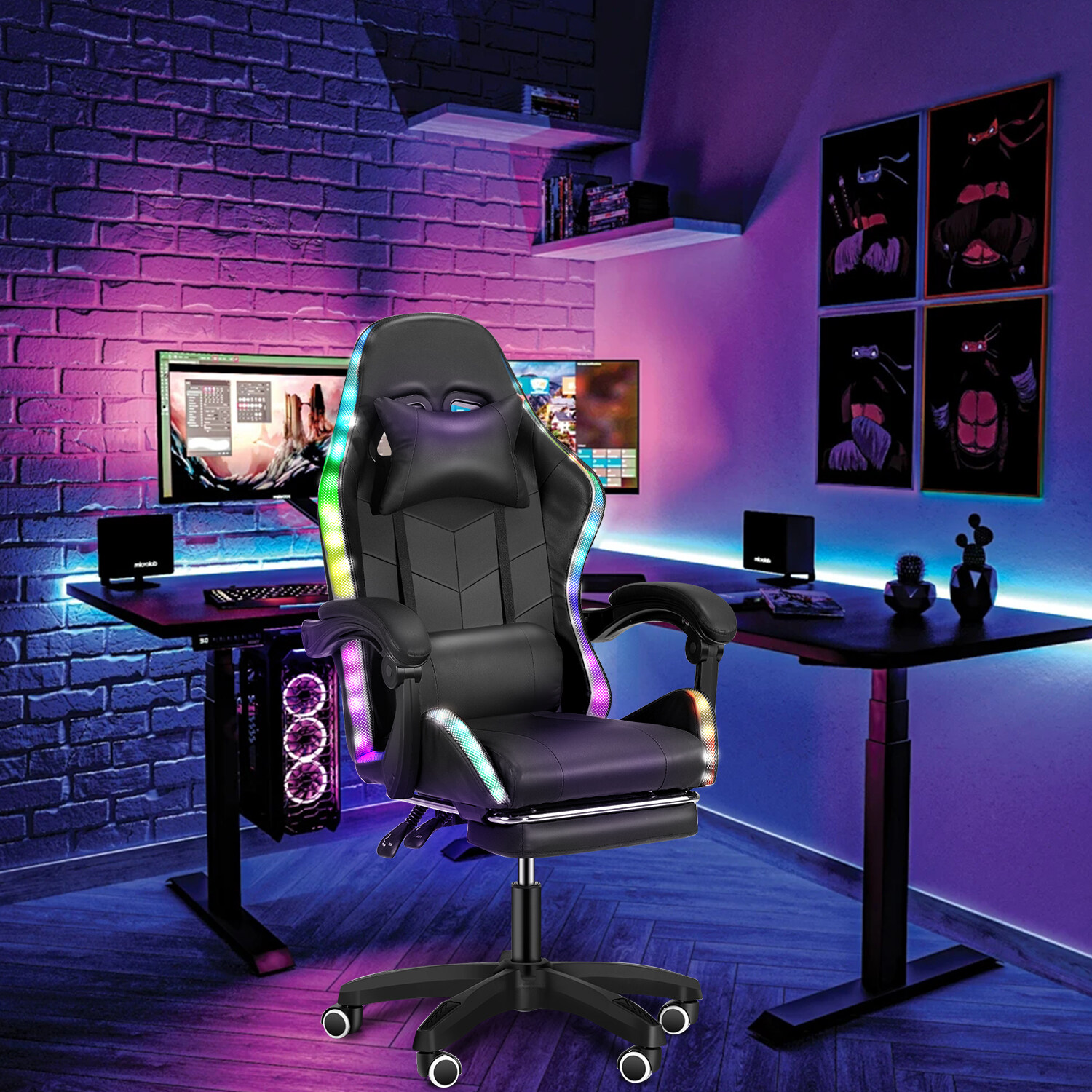 GTRACING Gaming Chair with Footrest PU Leather Office Chair with ...
