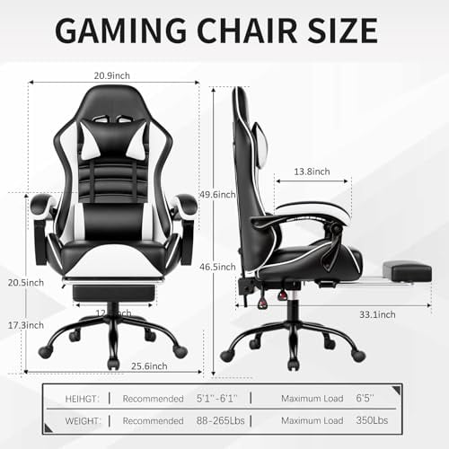 Gaming Chair with Footrest, Wide Computer Chairs for Adults, Height ...