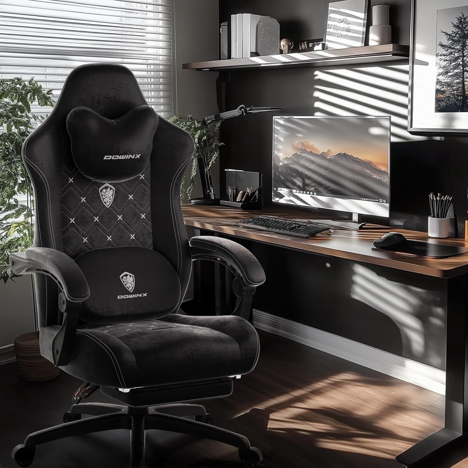 Gaming Chair with Heated Massage Lumbar Support,Big and Tall Fabric ...