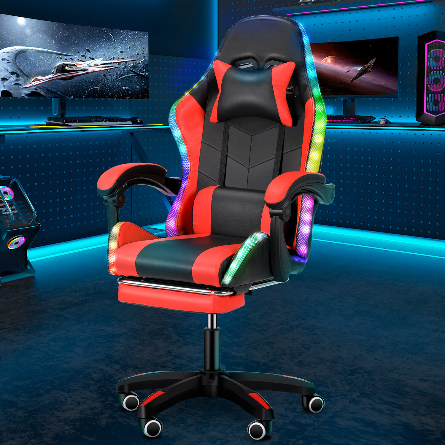 Gaming Chair with LED RGB Lights Ergonomic Computer Chair with Footrest ...