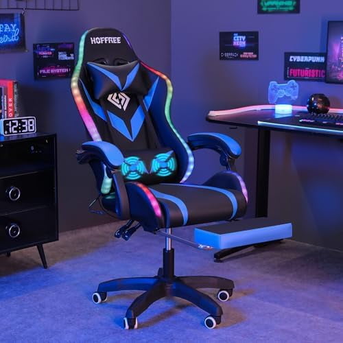 Gaming Chair with LED RGB Lights Massage Video Gamer Chairs with ...