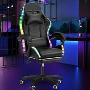 Bigzzia Gaming Chair with LED Lights, Computer Chair with Lumbar ...