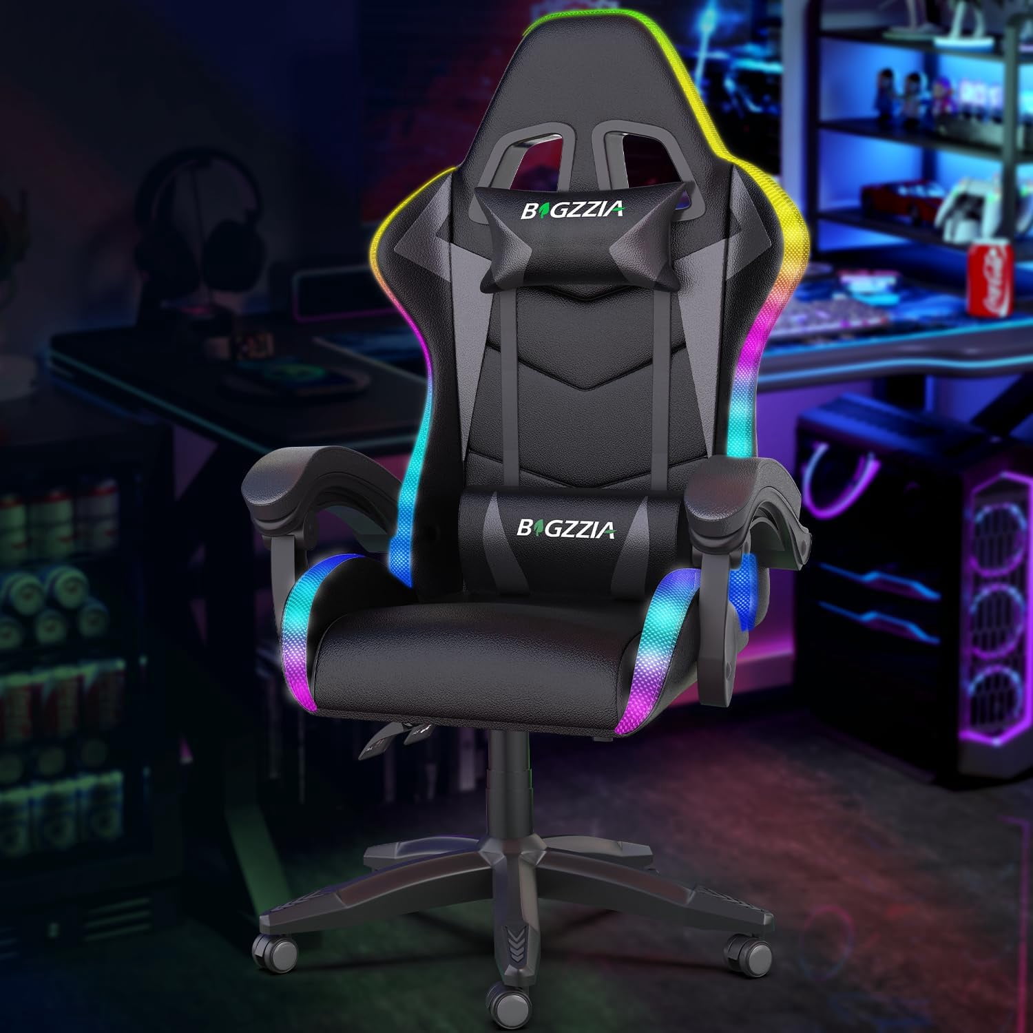 Gaming Chair with RGB LED Lights, High Back Ergonomic Computer Gamer ...