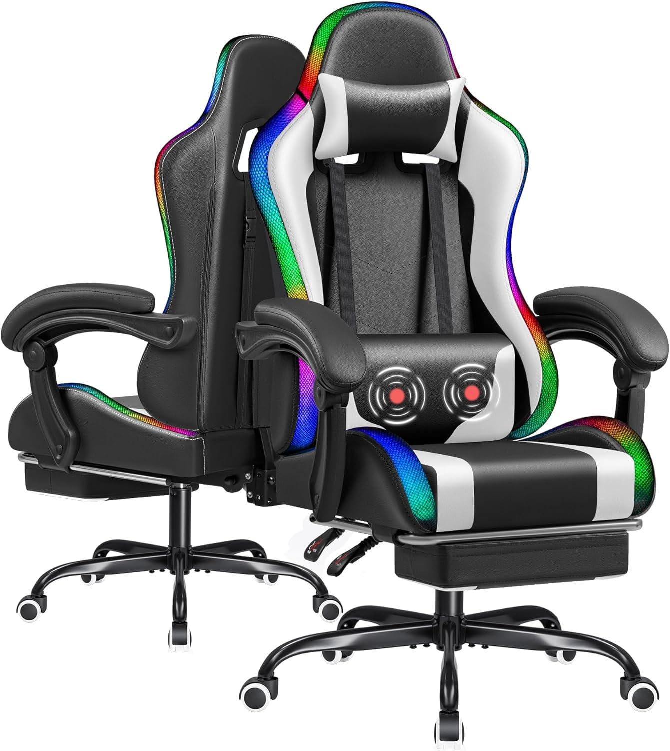 Gaming Chair with RGB LED Lights, Video Game Chair with Footrest and ...