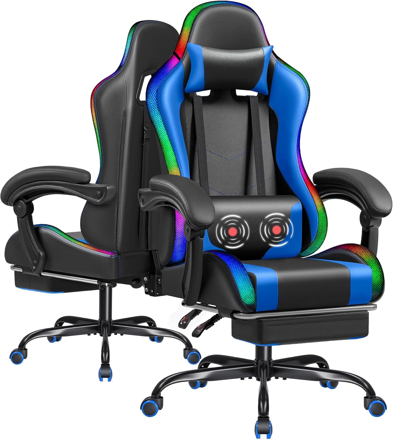 Gaming Chair with RGB LED Lights, Video Game Chair with Footrest and ...