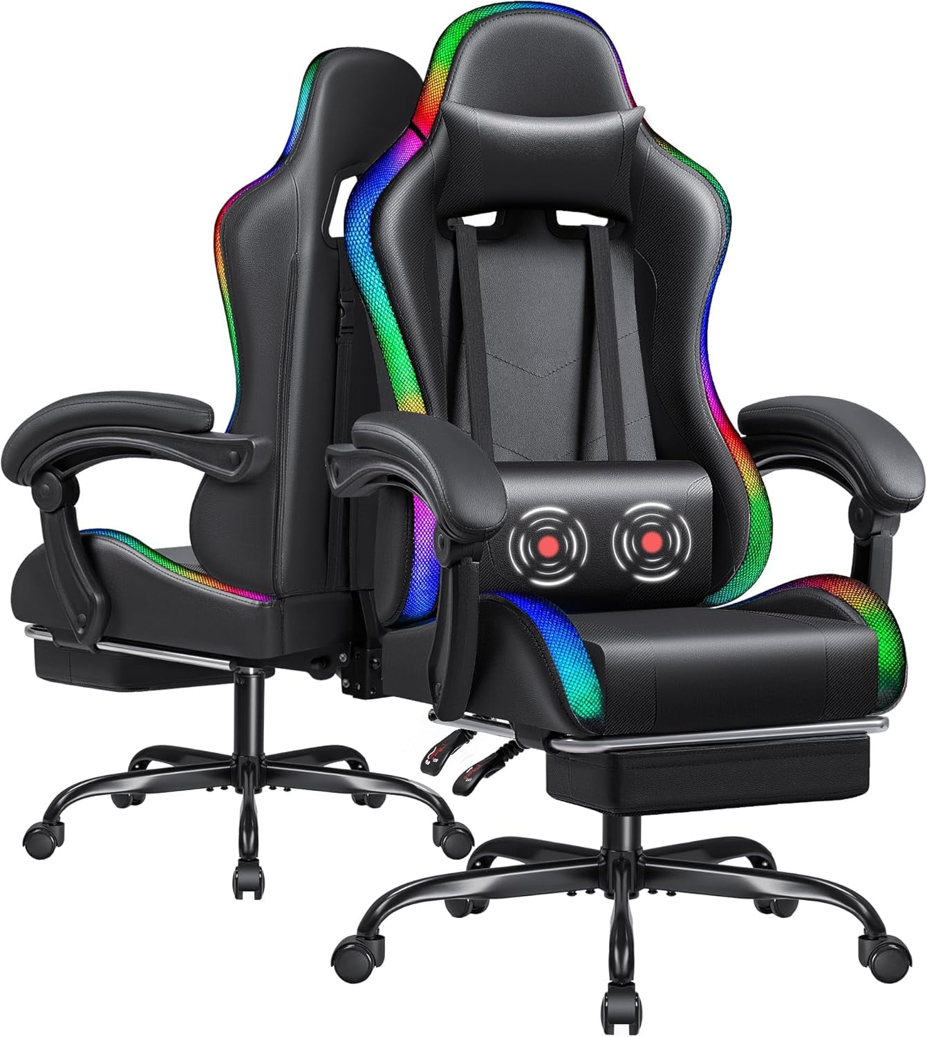 Gaming Chair with RGB LED Lights, Video Game Chair with Footrest and ...