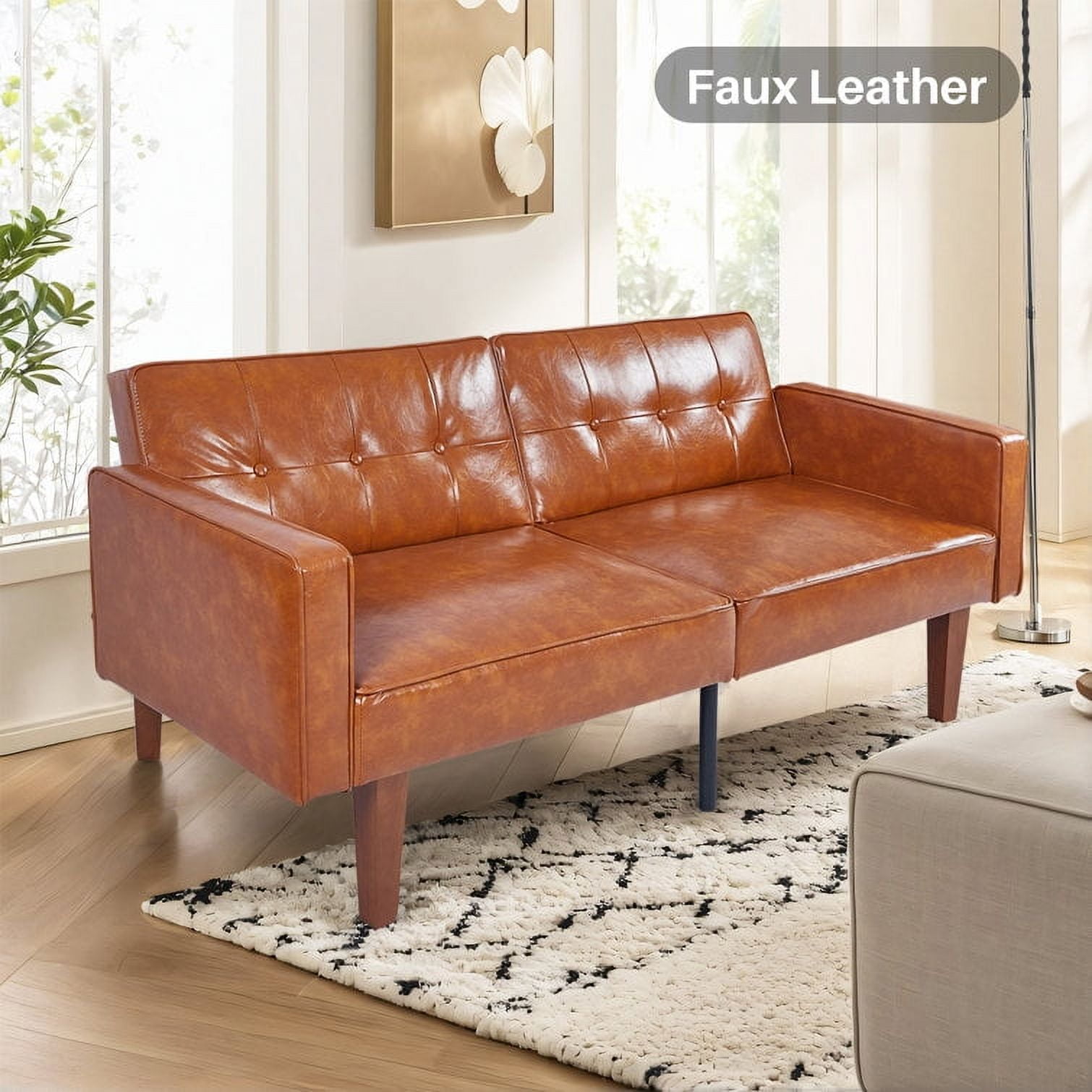 Besharat Convertible Futon Sofa Bed, Faux Leather Futon Couch Sleeper ...
