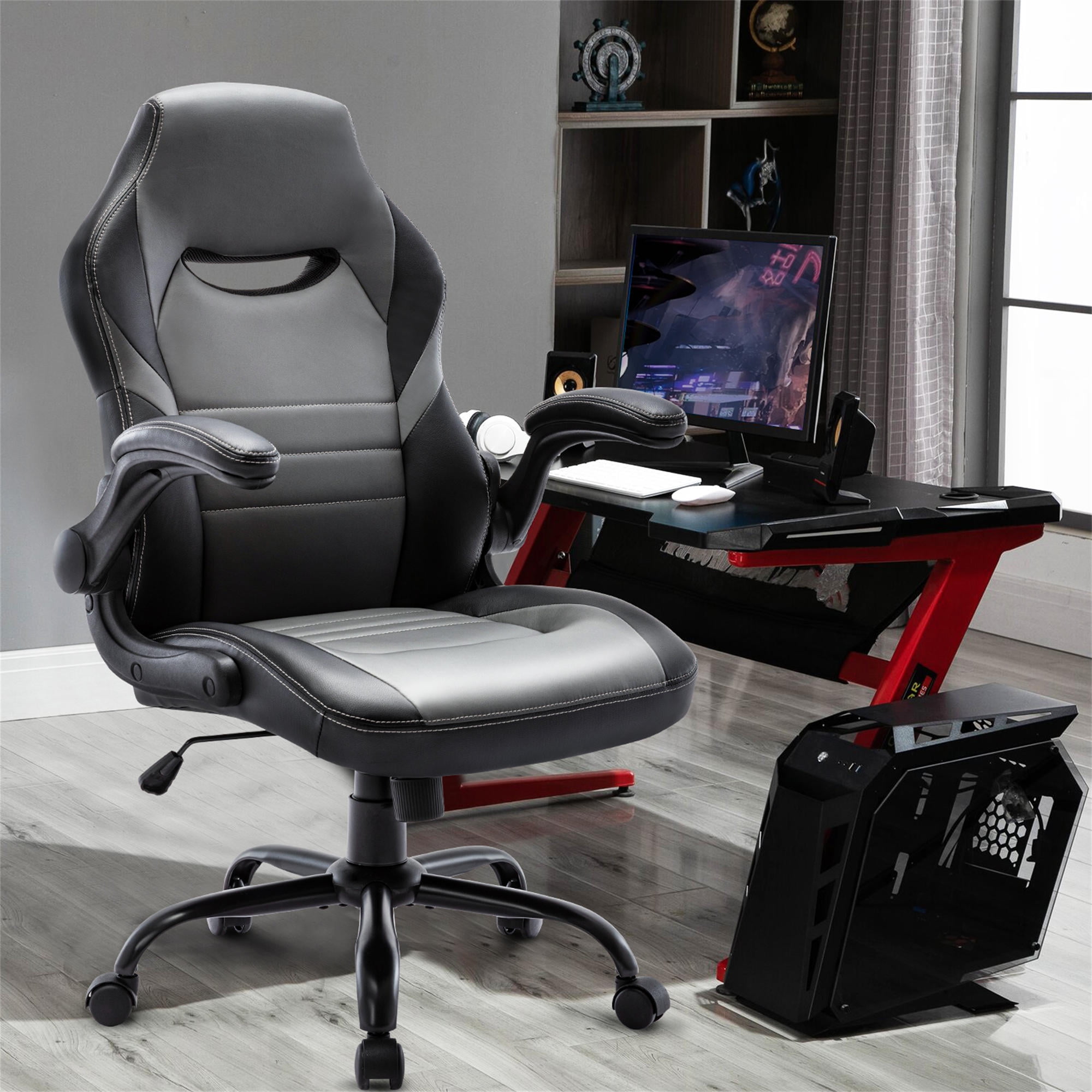 Gaming Chair, Racing Style Office Chair with Flip-Up Arms, Swivel ...