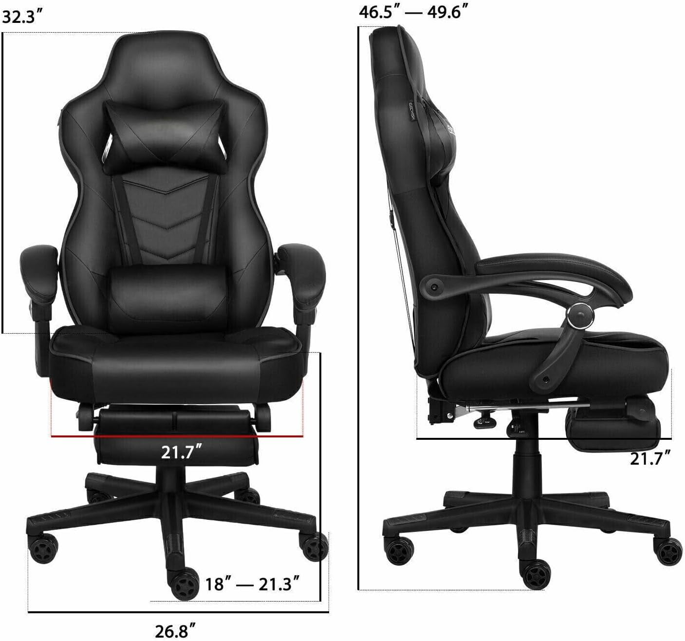 Gaming Chair, Reclining Computer Chair with Footrest and Lumbar Support ...