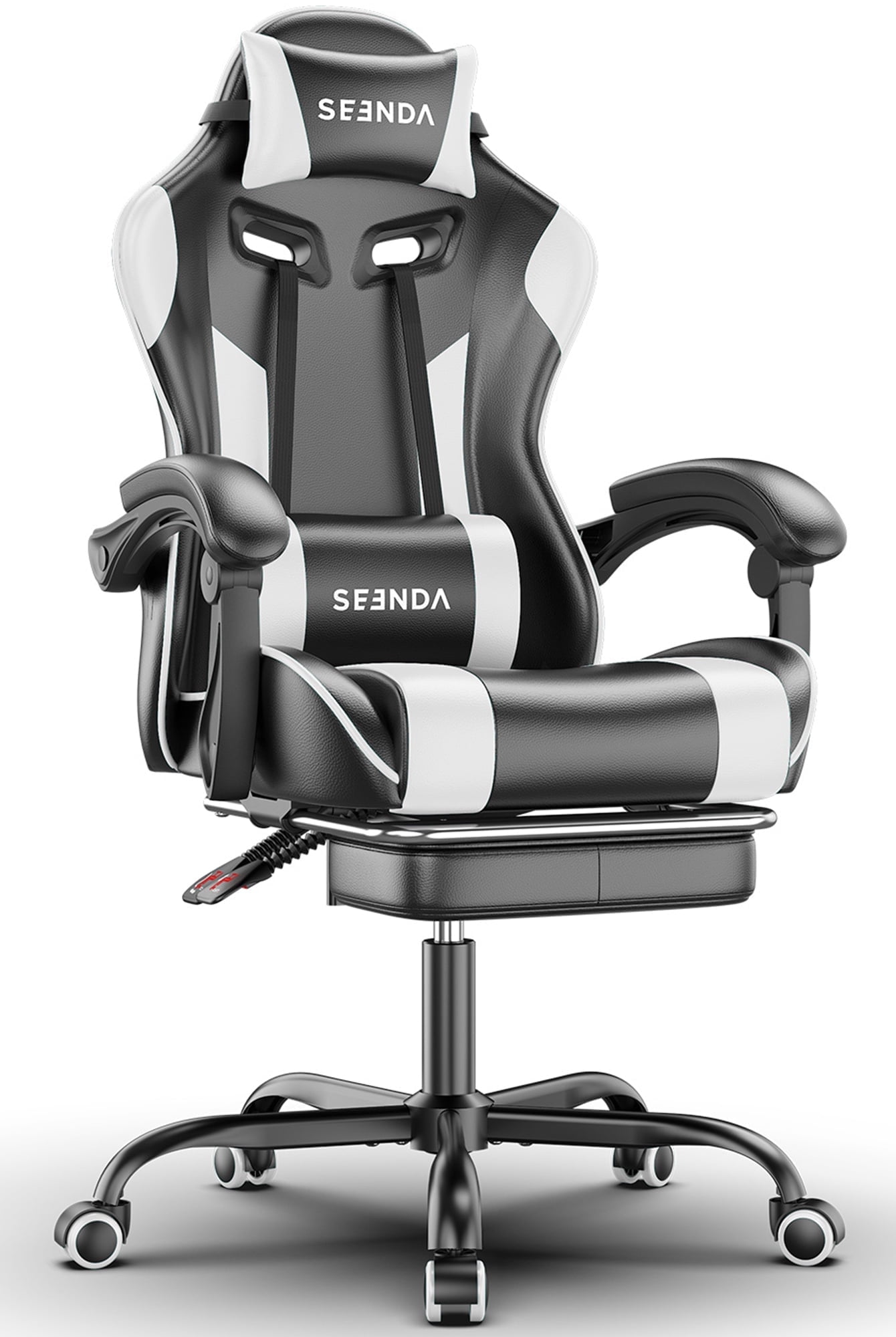 Gaming Chair, Seenda Computer Office Chair with Linkage Armrests and Footrest, Lumbar Support ...
