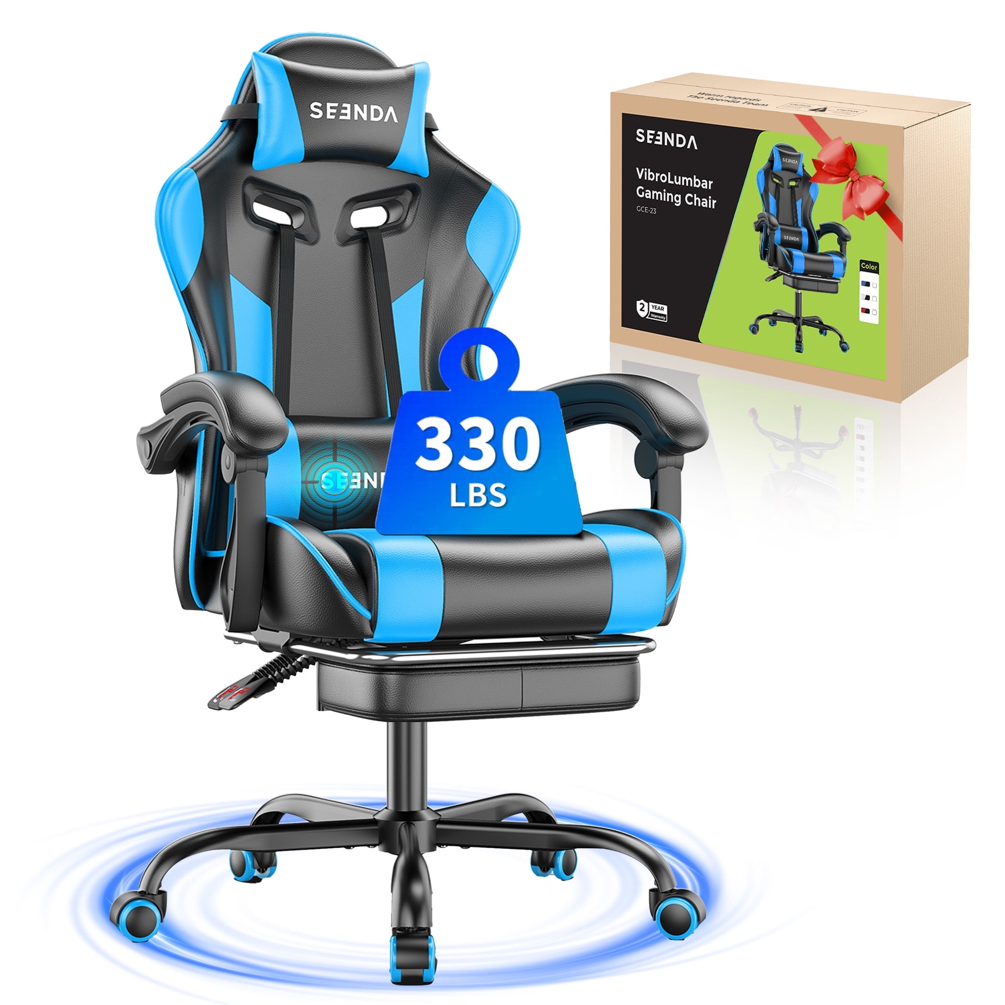 Seenda Gaming Chair, Ergonomic Desk Chair with Footrest, Massage Lumbar ...