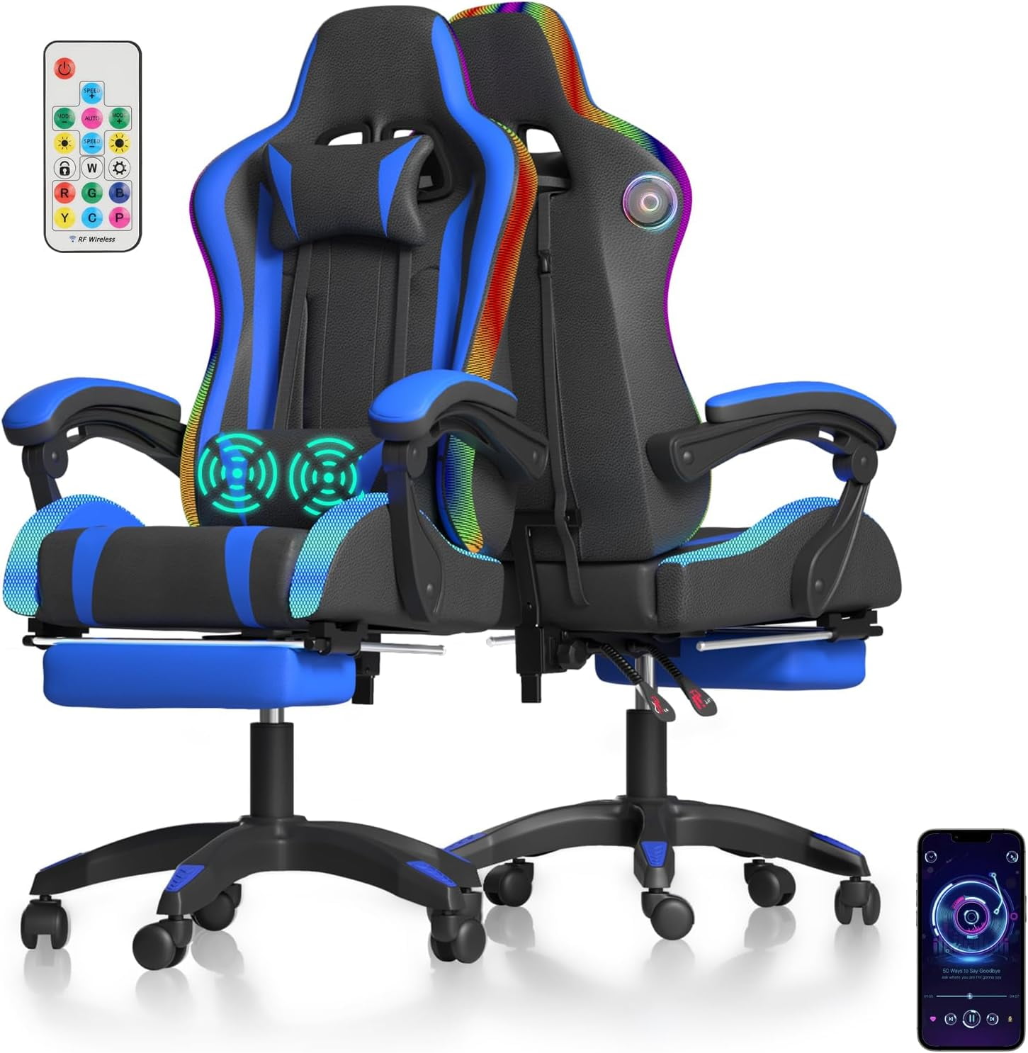 Gaming Chair with Speakers and Massage Computer Gaming Chair with LED ...