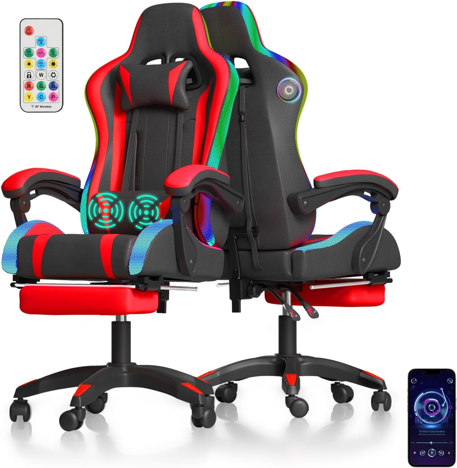 Gaming Chair with Speakers and Massage Computer Gaming Chair with LED ...