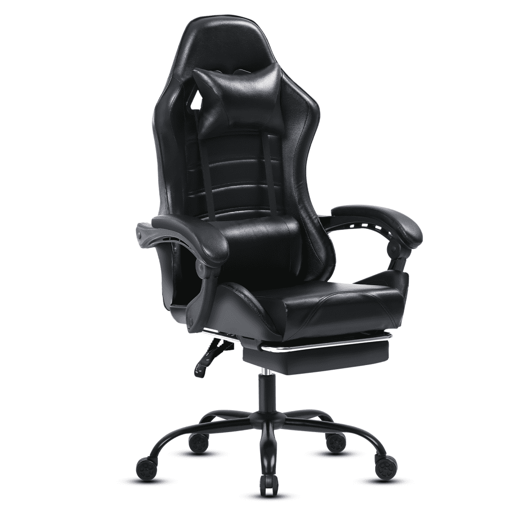 Gaming Chair with Stretchable Footrest, Reclining Computer Desk Chair ...
