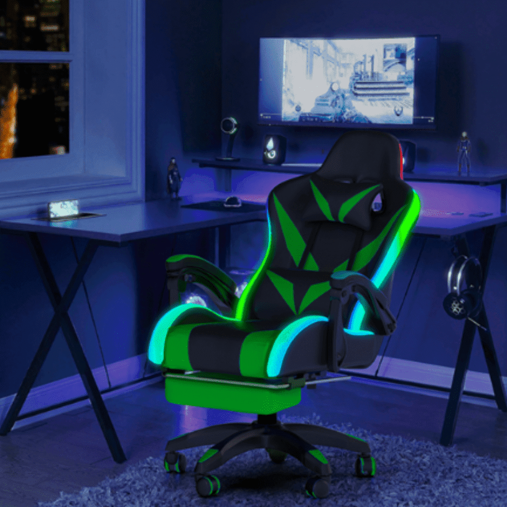 Gaming Chair, Video Game Chair with Footrest and Massage Lumbar Support ...