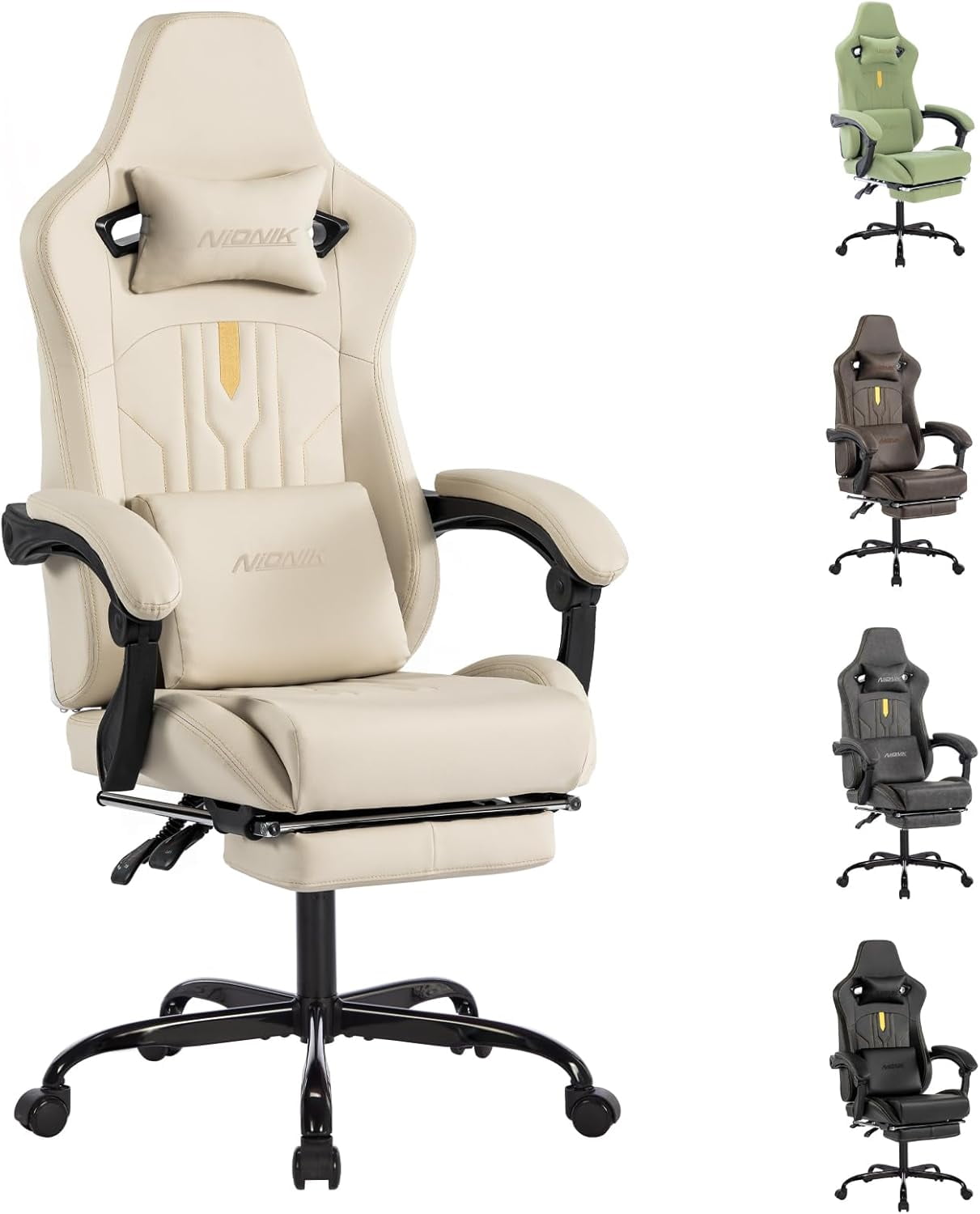 Gaming Chair, Video Game Chair with Massage Lumbar Support and Footrest ...