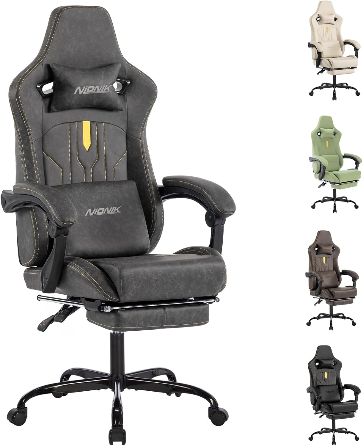 Gaming Chair, Video Game Chair with Massage Lumbar Support and Footrest ...