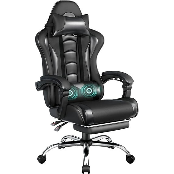 Gaming Chair, Video Game Chair with Massage Lumbar Support and Footrest ...