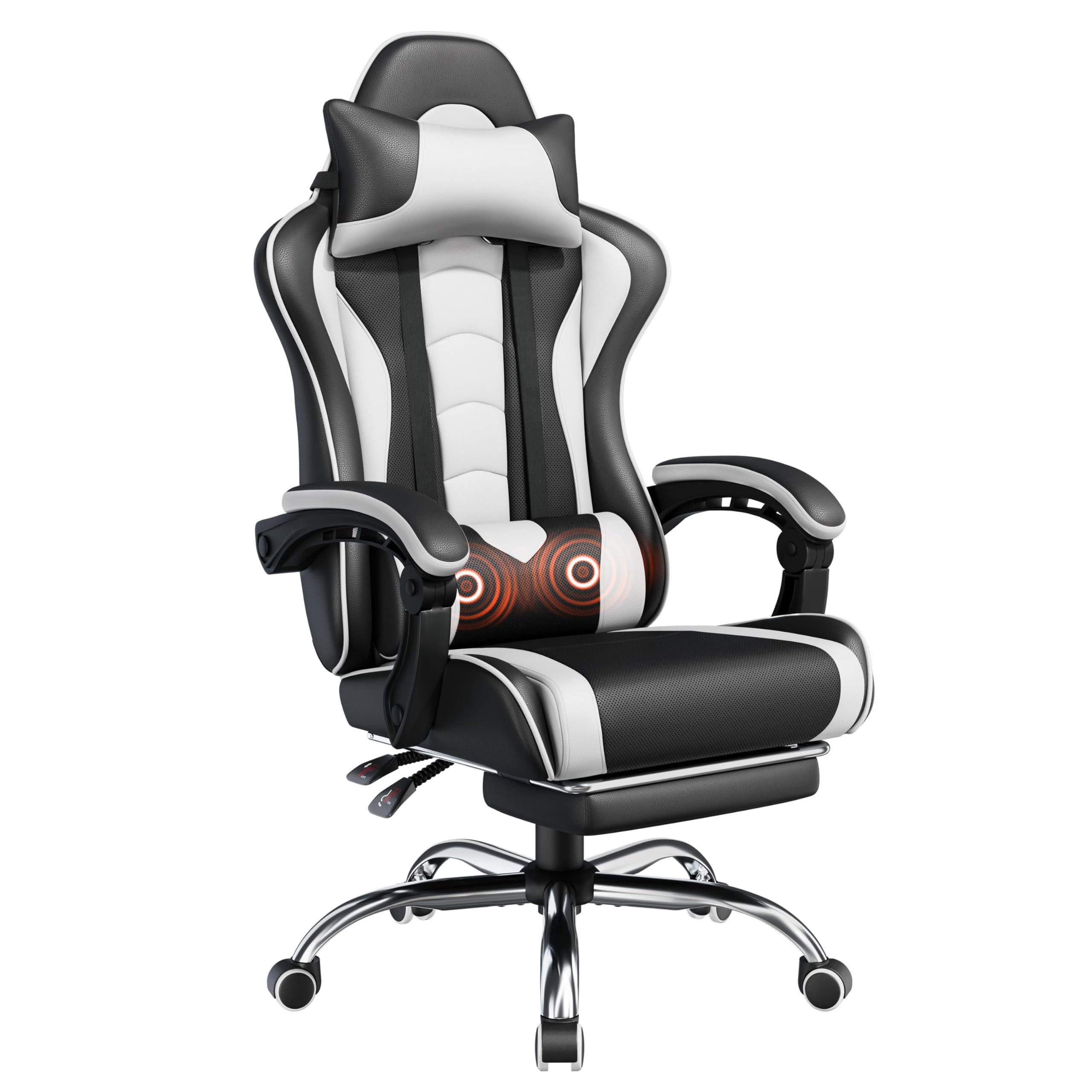 Gaming Chair, Video Game Chair with Massage Lumbar Support and Footrest ...