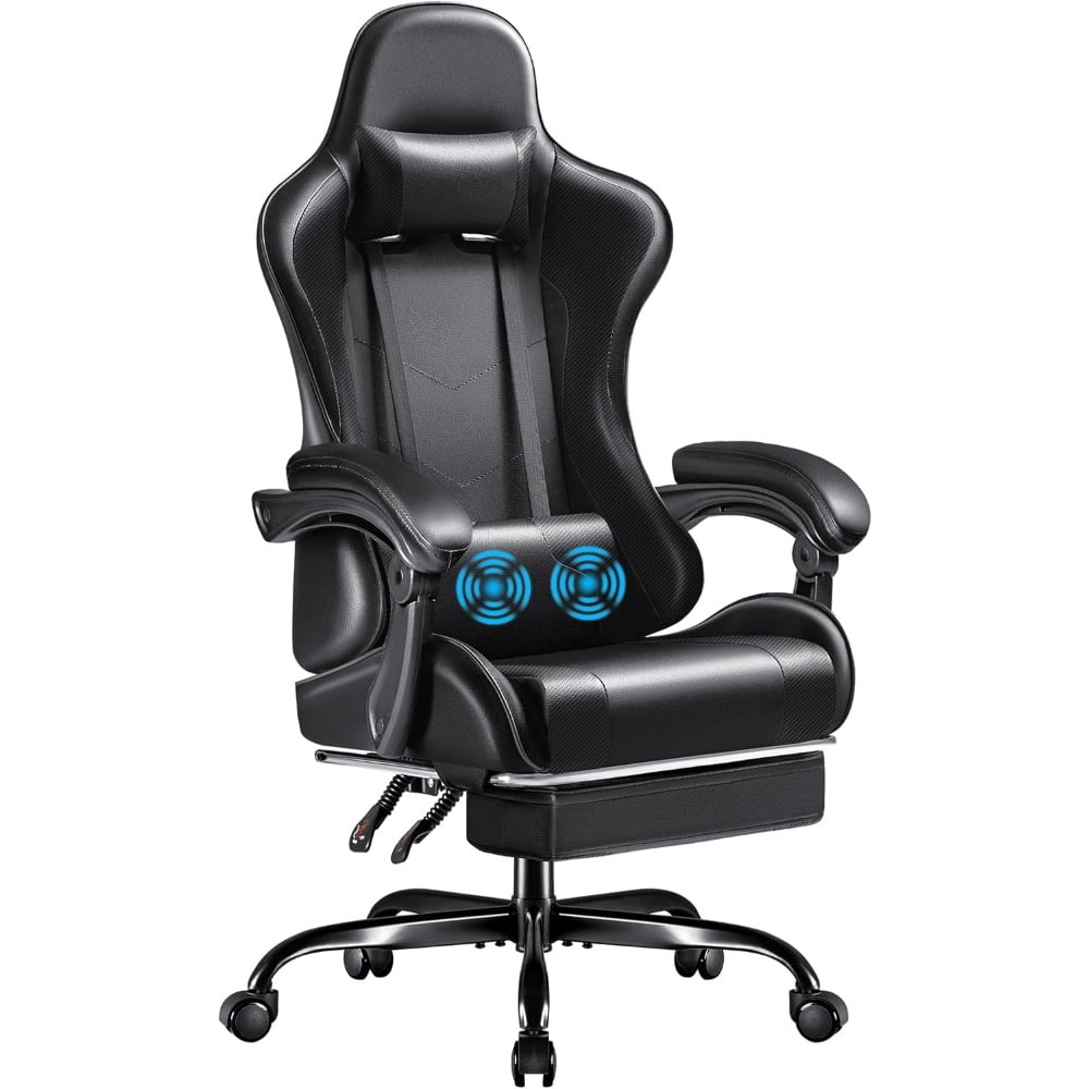 Gaming Chair, Video Game Chair with Footrest and Massage Lumbar Support ...