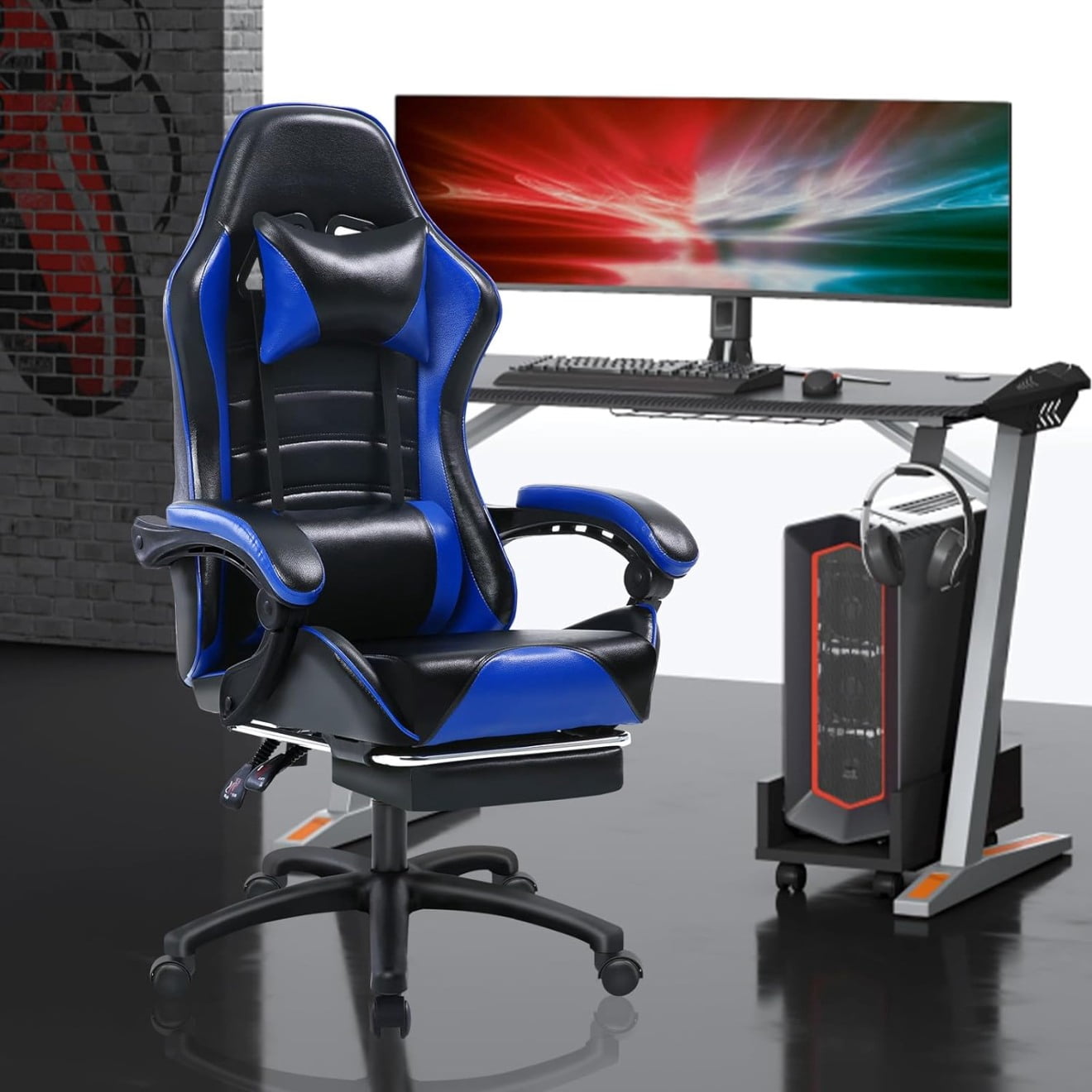 Gaming Chair With Footrest,Computer Chair With Headrest And Lumbar ...