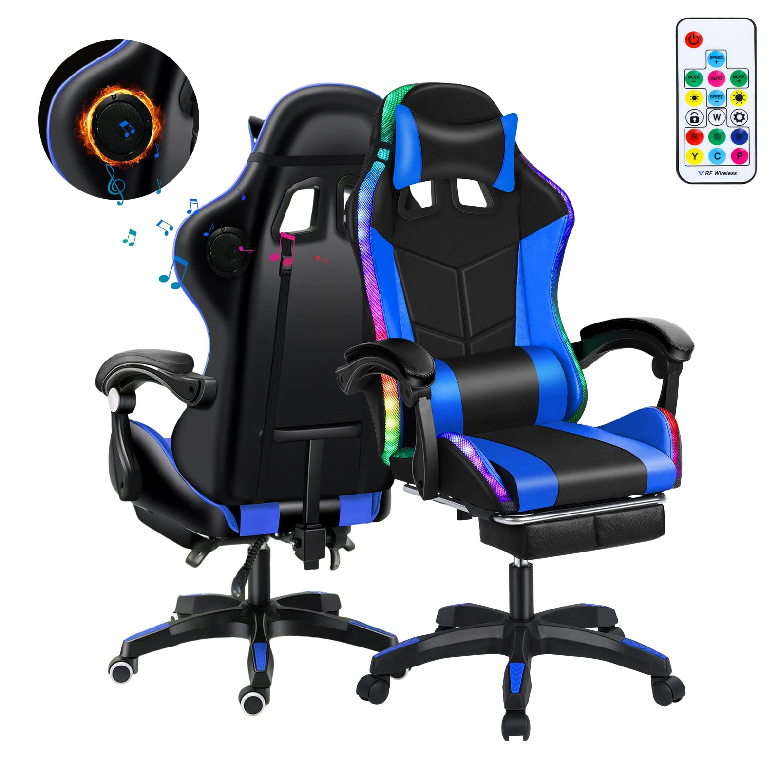 Gaming Chair with Bluetooth Speakers, RGB Lights, Massage Lumbar ...
