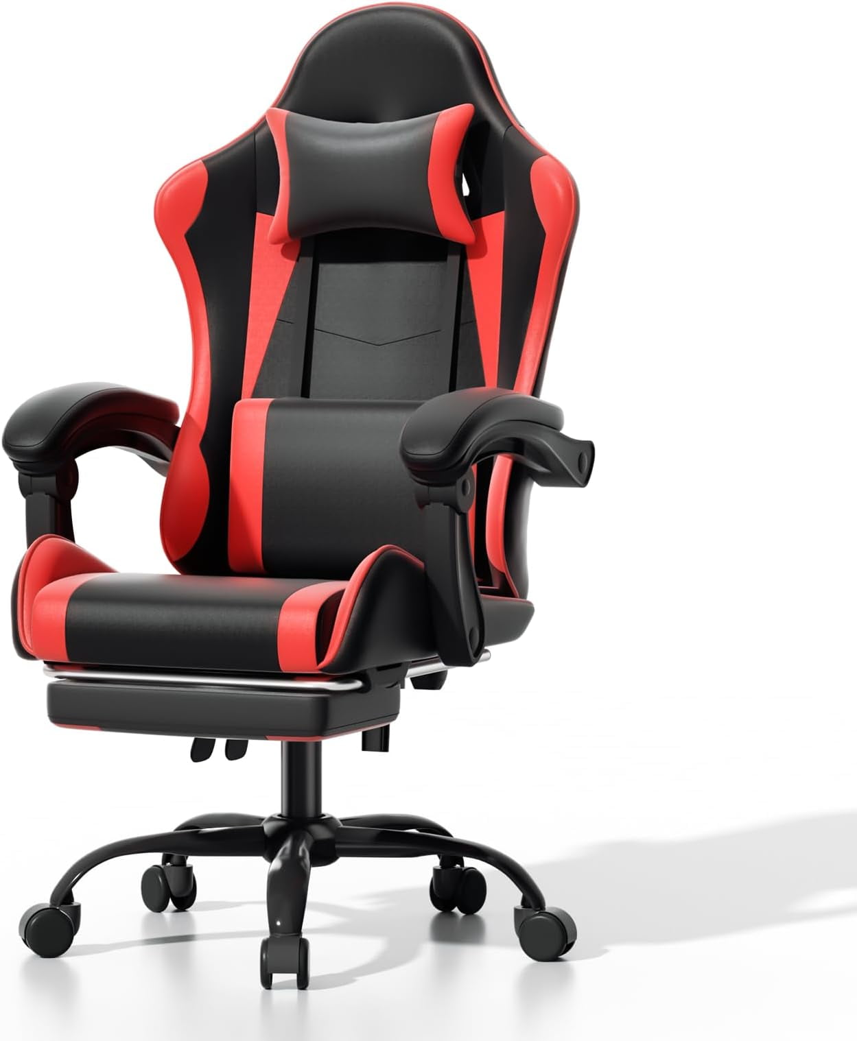 Gaming Chair with Footrest & Headrest Support, Height Adjustable Swivel ...