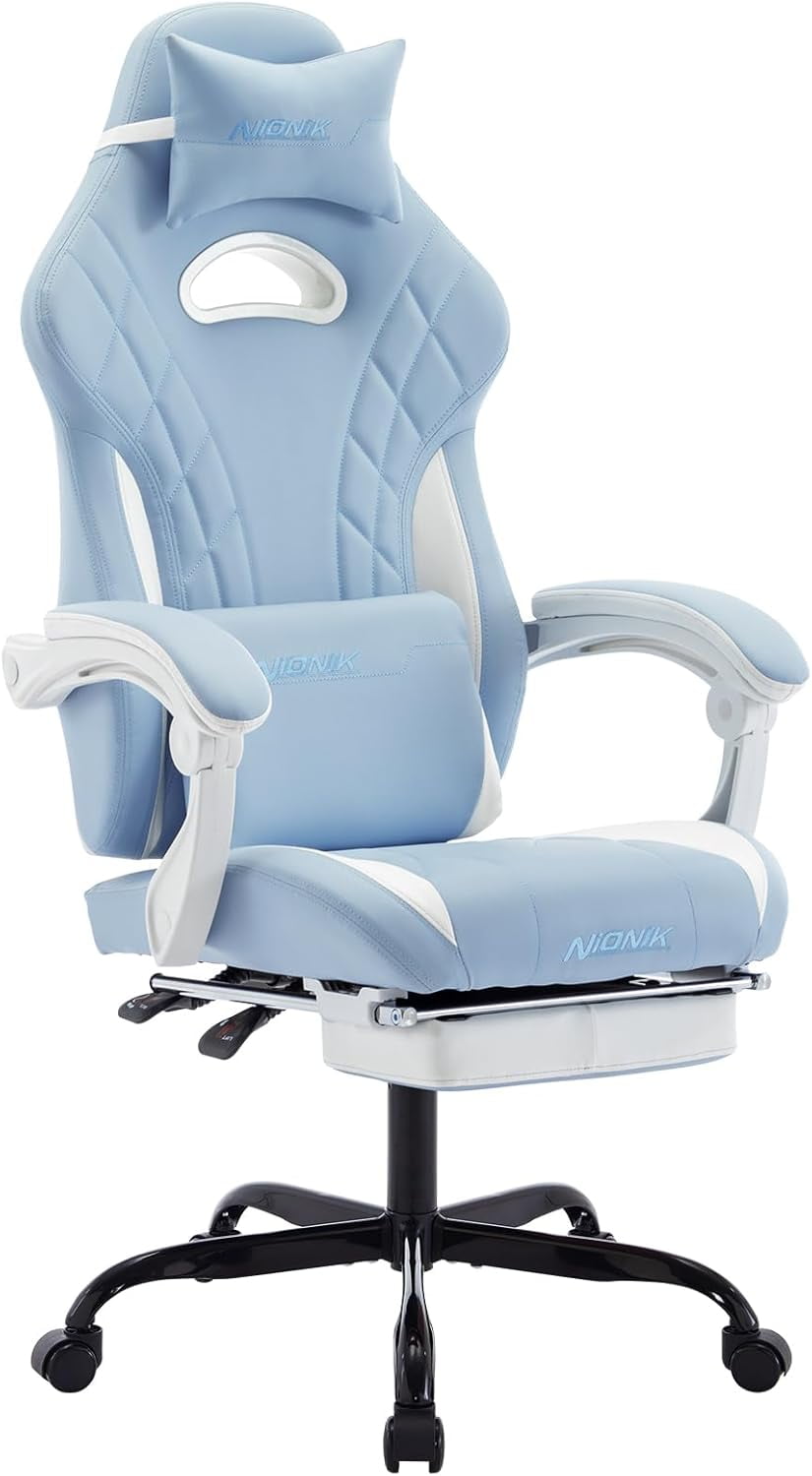 Gaming Chair with Footrest and Massage Lumbar Support, Ergonomic ...