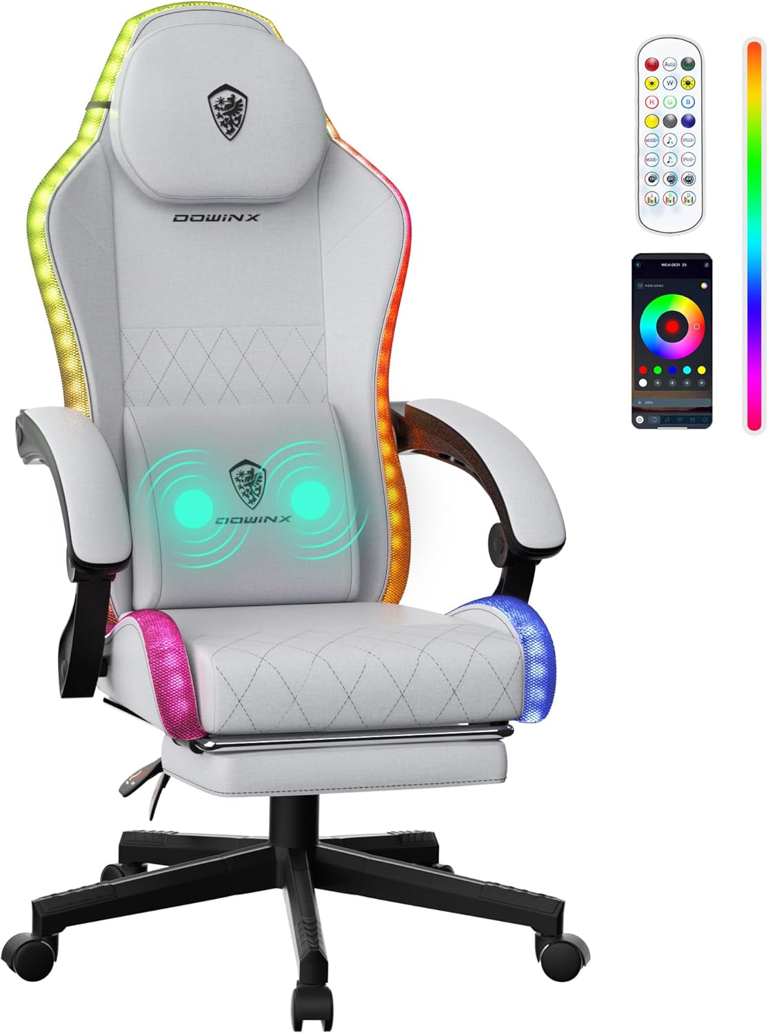 Gaming Chair with LED and Massage Lumbar Support, Ergonomic Adjustable ...