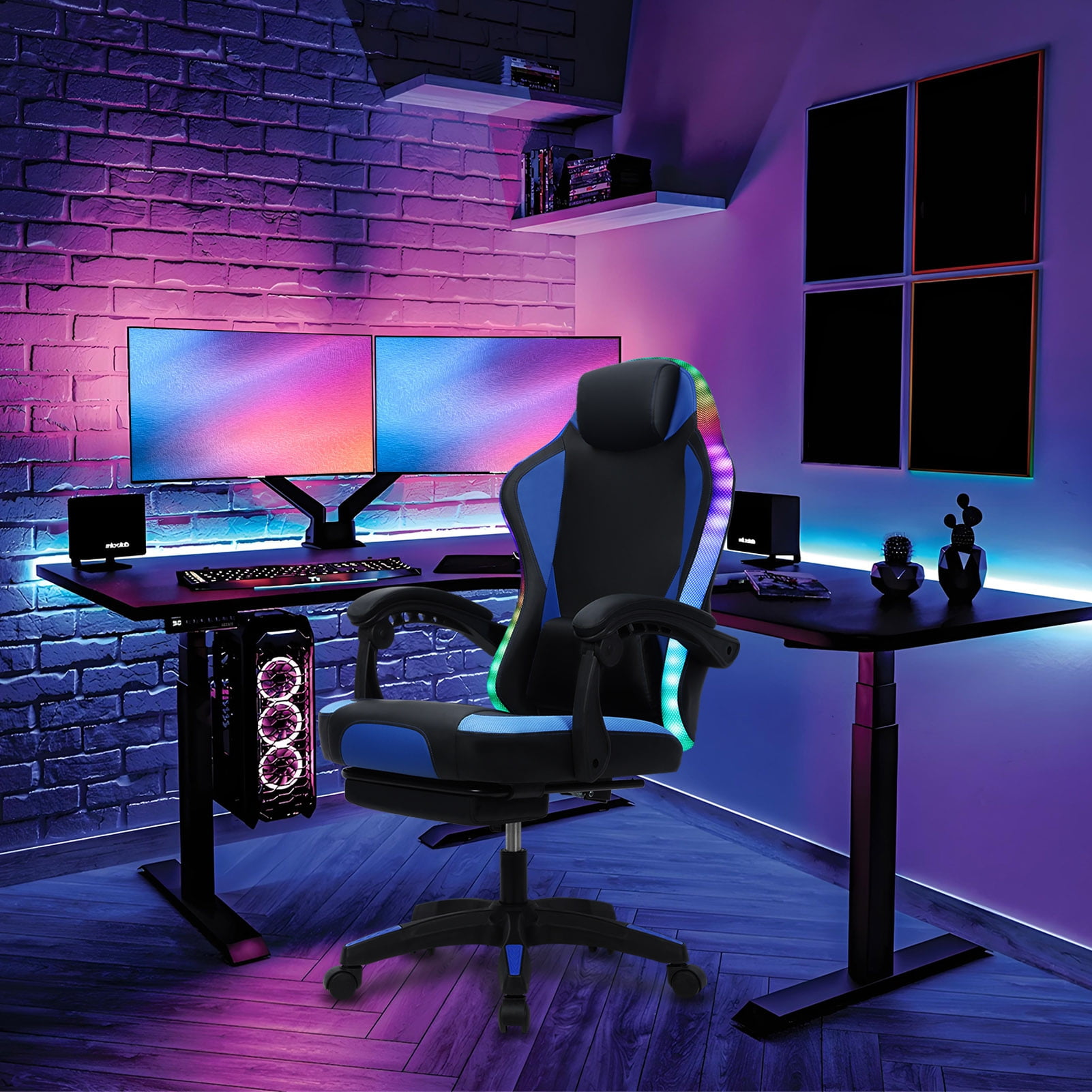 Gaming Chair with RGB LED Light, Ergonomic Massage Computer Chair with ...
