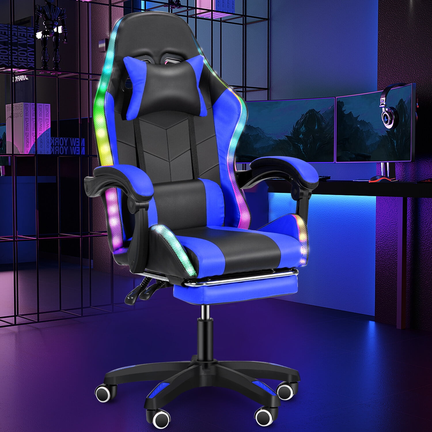 Gaming Chair with RGB LED Lights Ergonomic Massage Computer Gaming ...